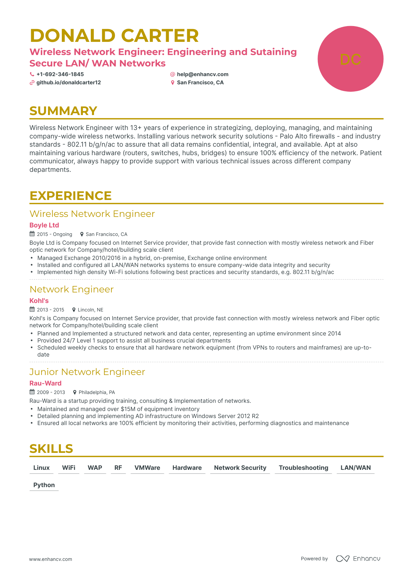 5 Wireless Network Engineer Resume Examples & Guide for 2023