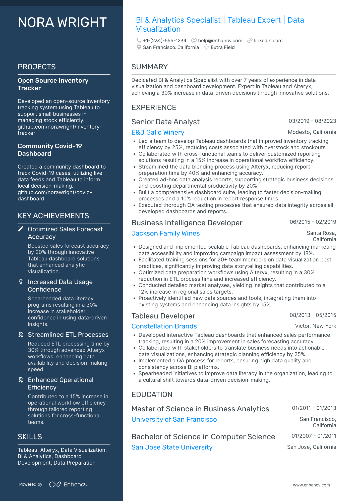 20 Tableau Developer Resume Examples & Guide for 2026