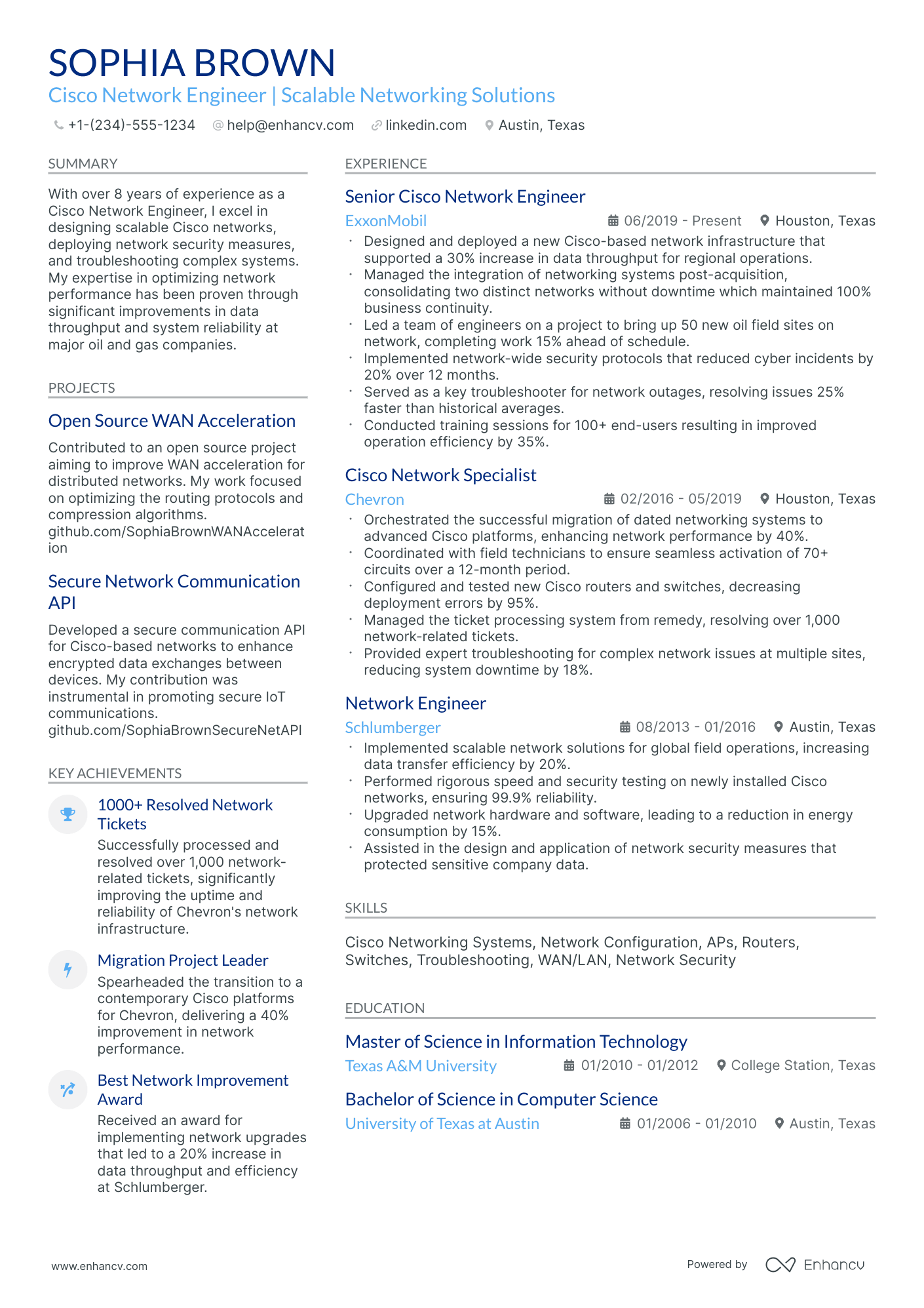 10 Cisco Network Engineer Resume Examples & Guide for 2025