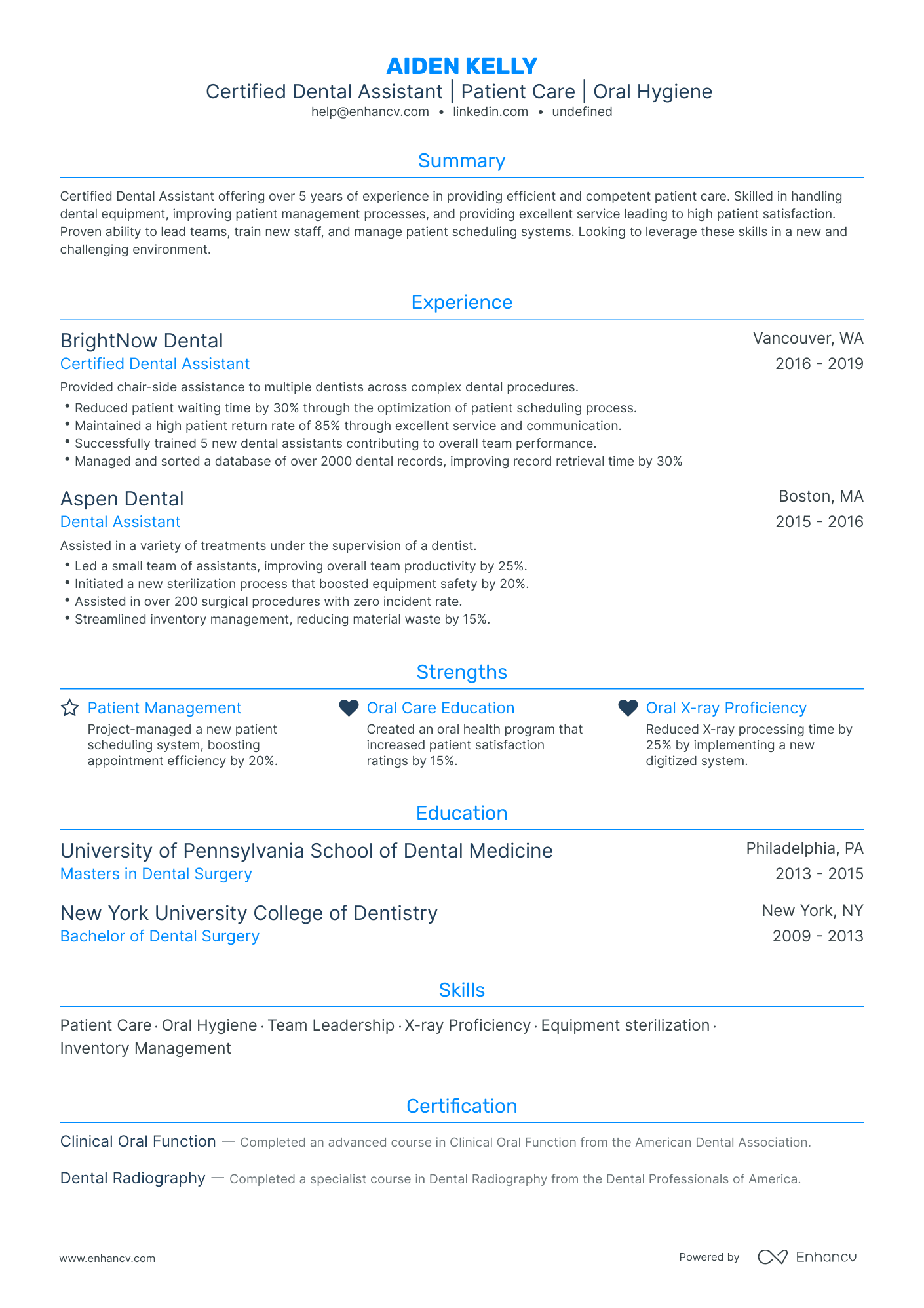 5 Certified Dental Assistant Resume Examples & Guide for 2024