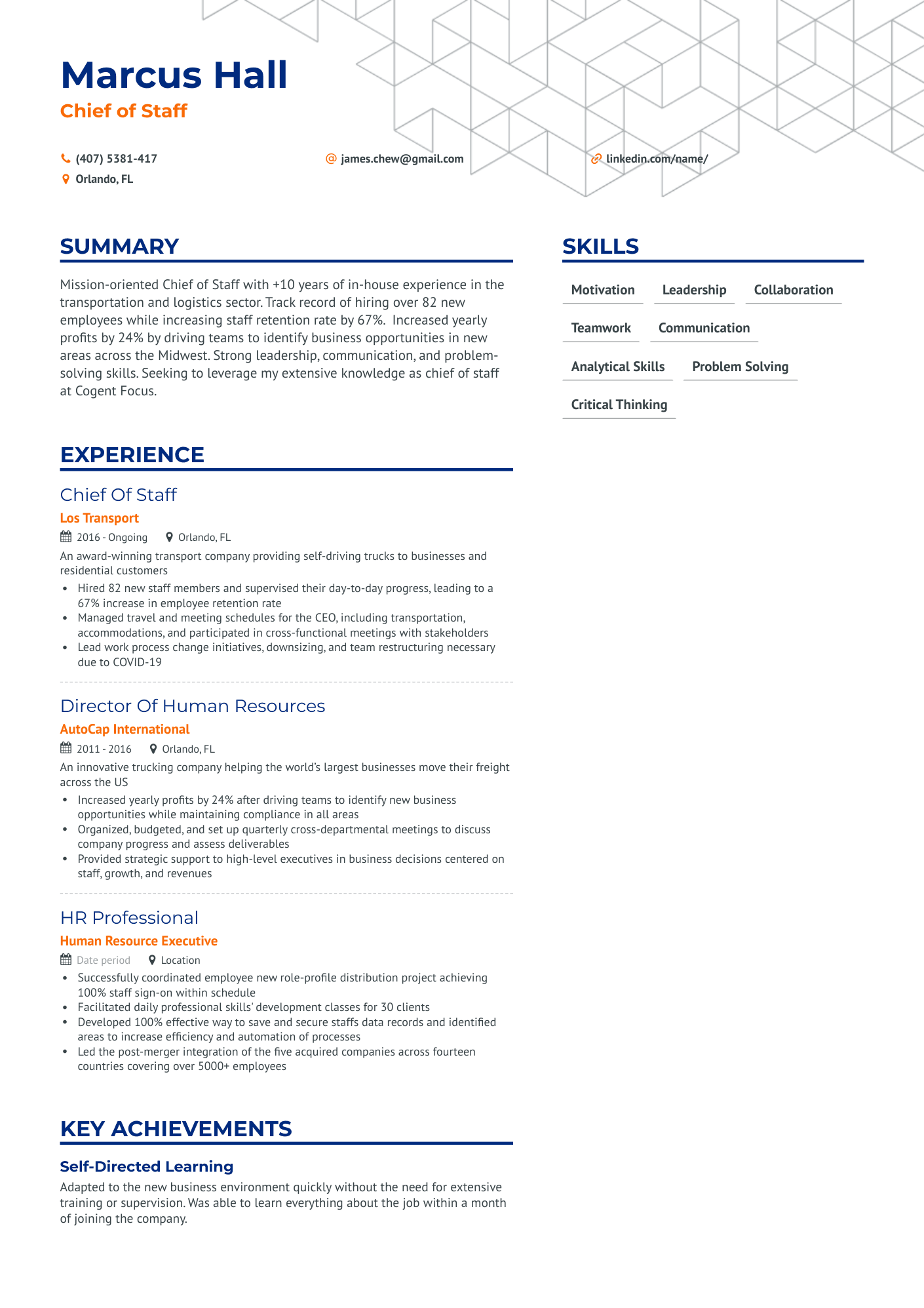 Chief of Staff Resume: Examples & Guide for 2023 (Layout, Skills ...