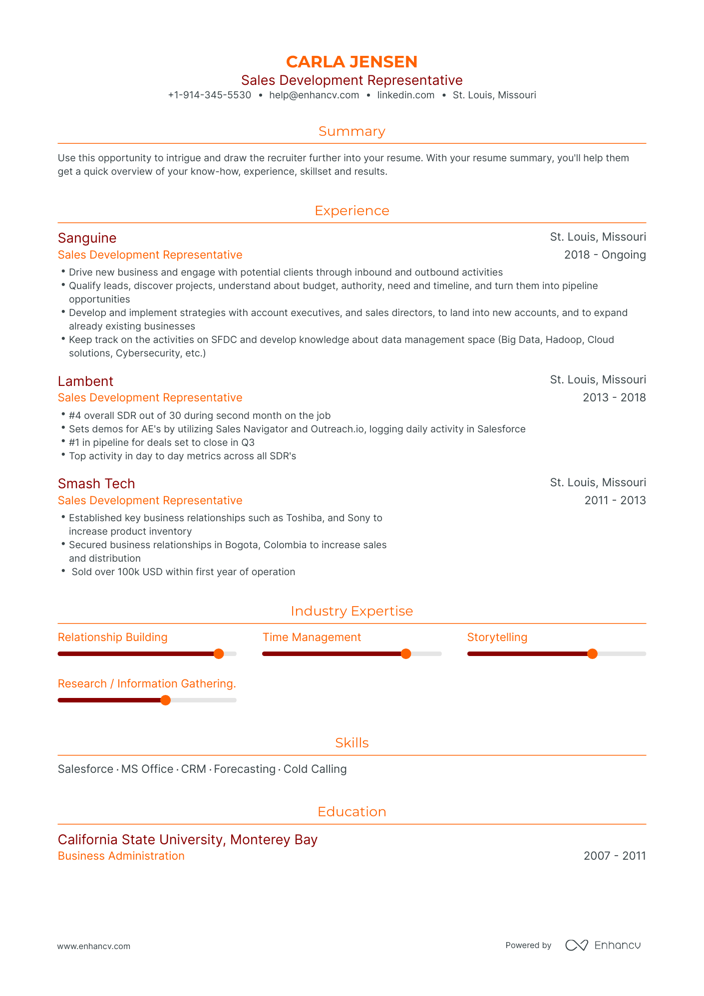 Sales Development Representative Resume Examples & Guide for 2023 ...