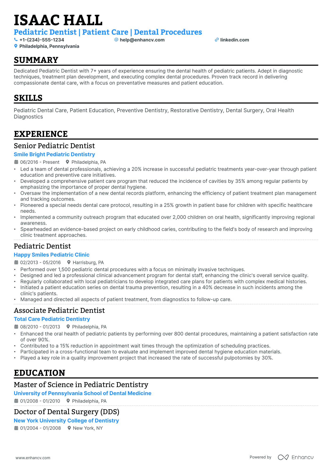 10 Pediatric Dentist Resume Examples & Guide for 2026