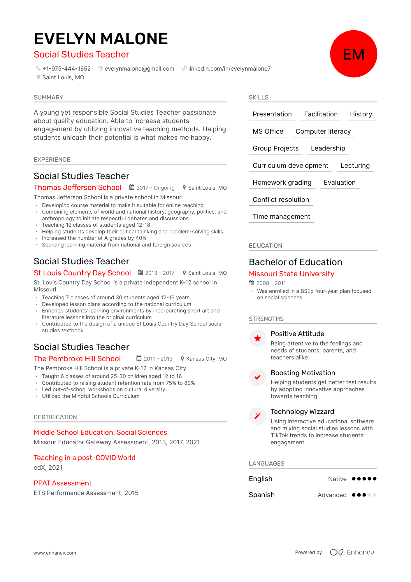5 Social Studies Teacher Resume Examples & Guide for 2023