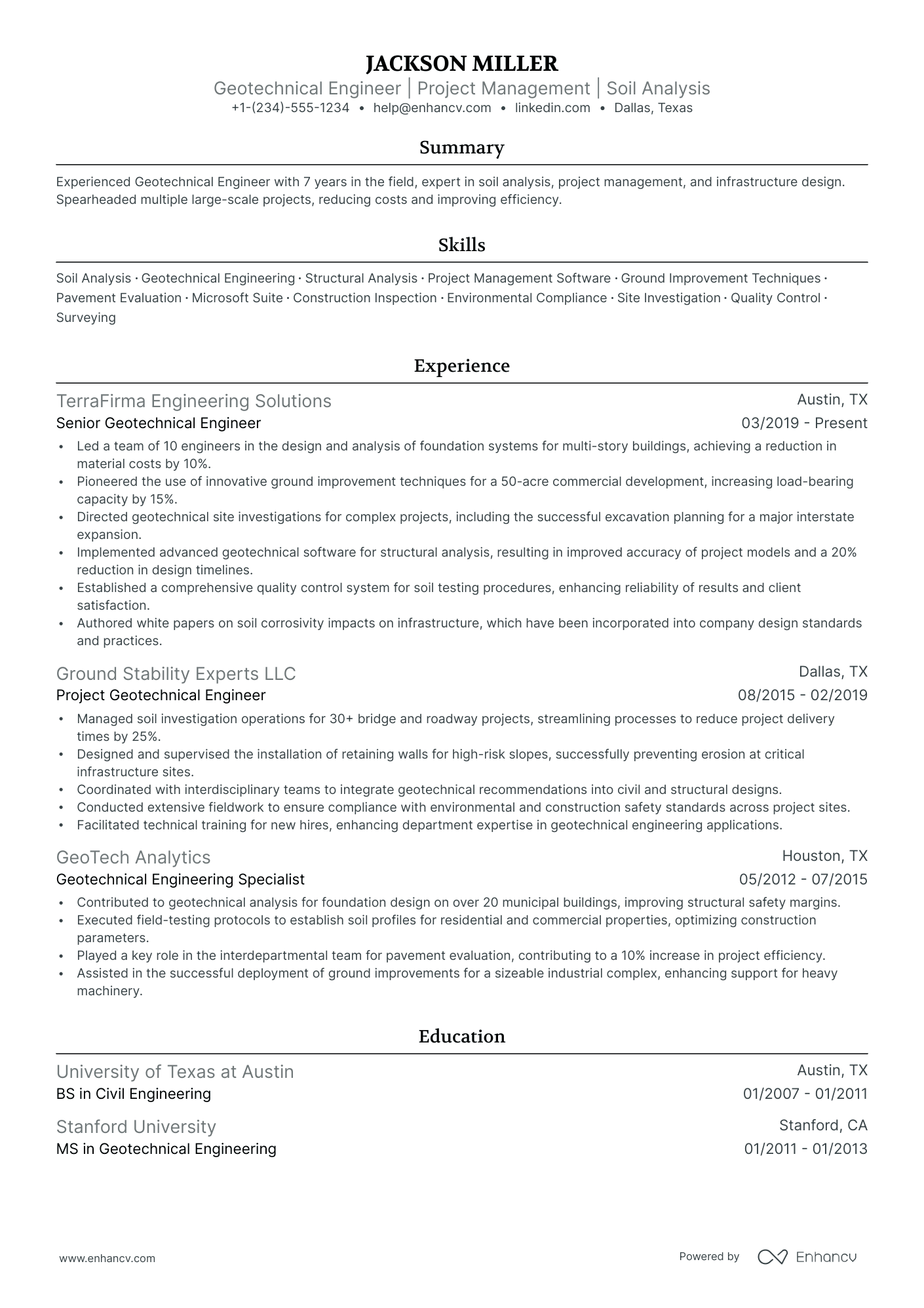 5 Geotechnical Engineering Resume Examples & Guide for 2024