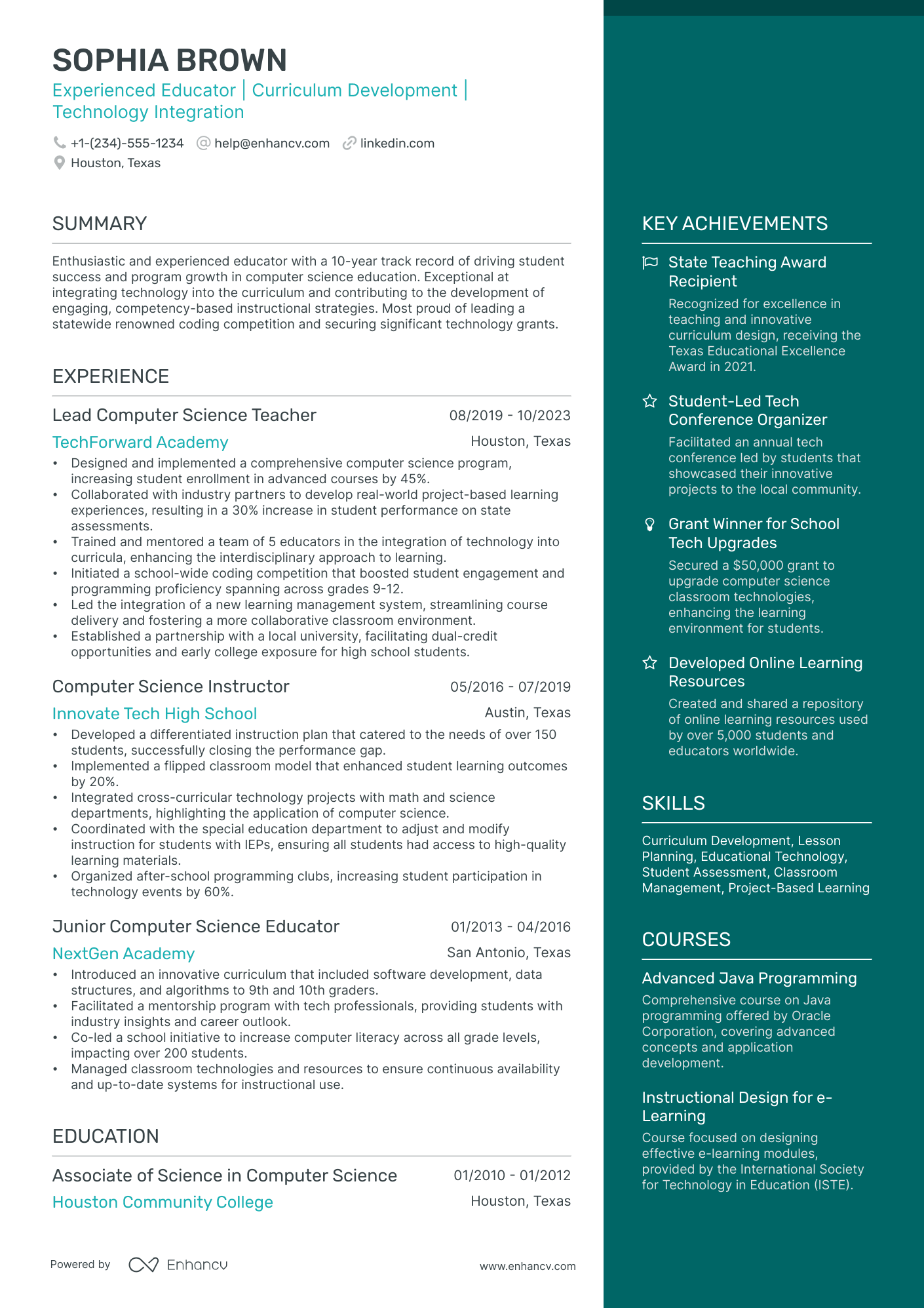 10 Computer Science Teacher Resume Examples & Guide for 2025