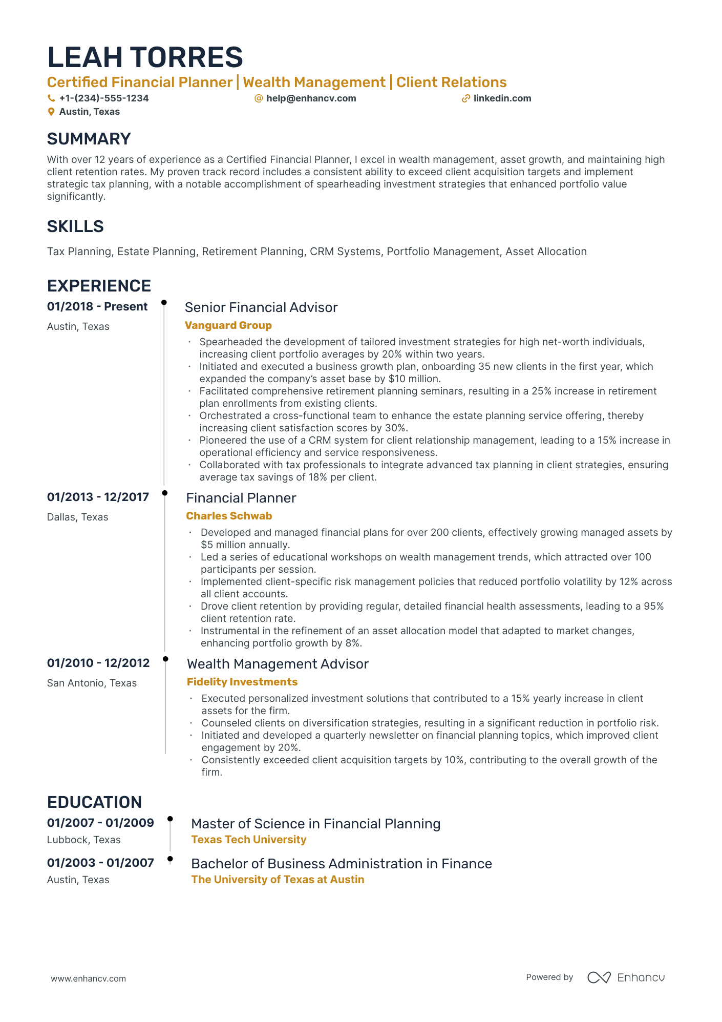 10 Certified Financial Planner Resume Examples & Guide for 2026