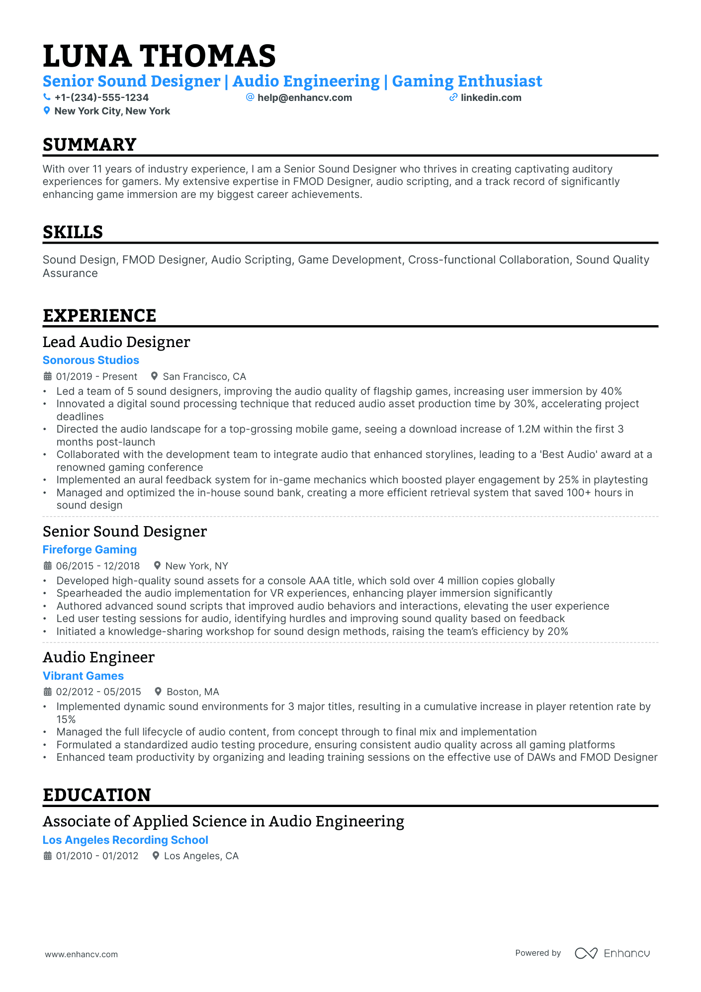 10 Sound Designer Resume Examples & Guide for 2026