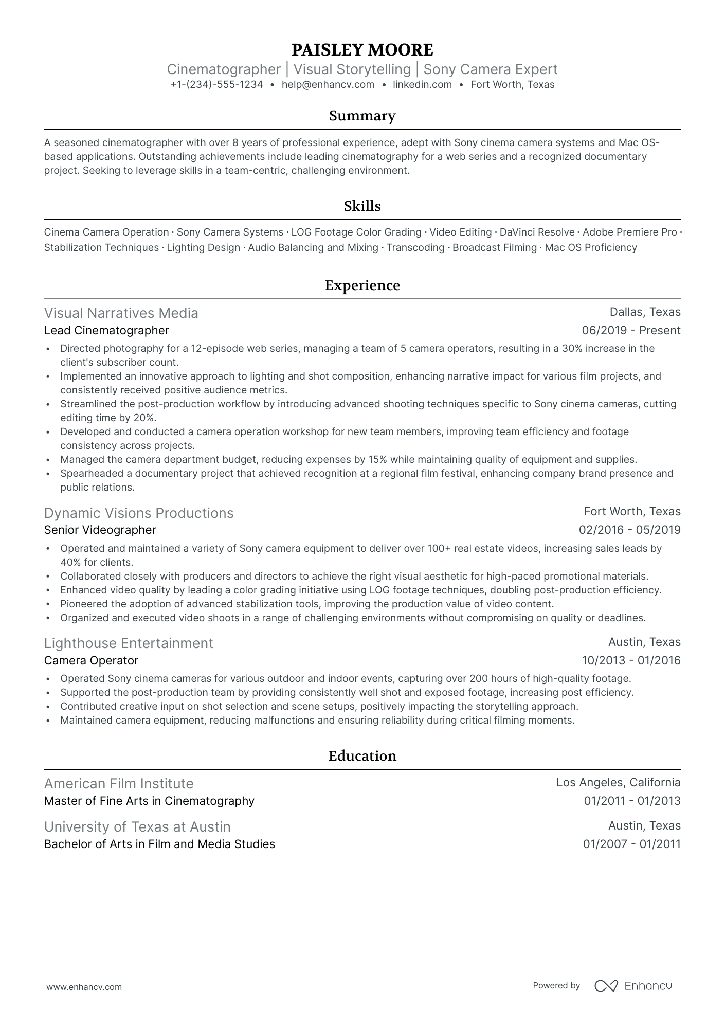 5 Cinematographer Resume Examples & Guide for 2024