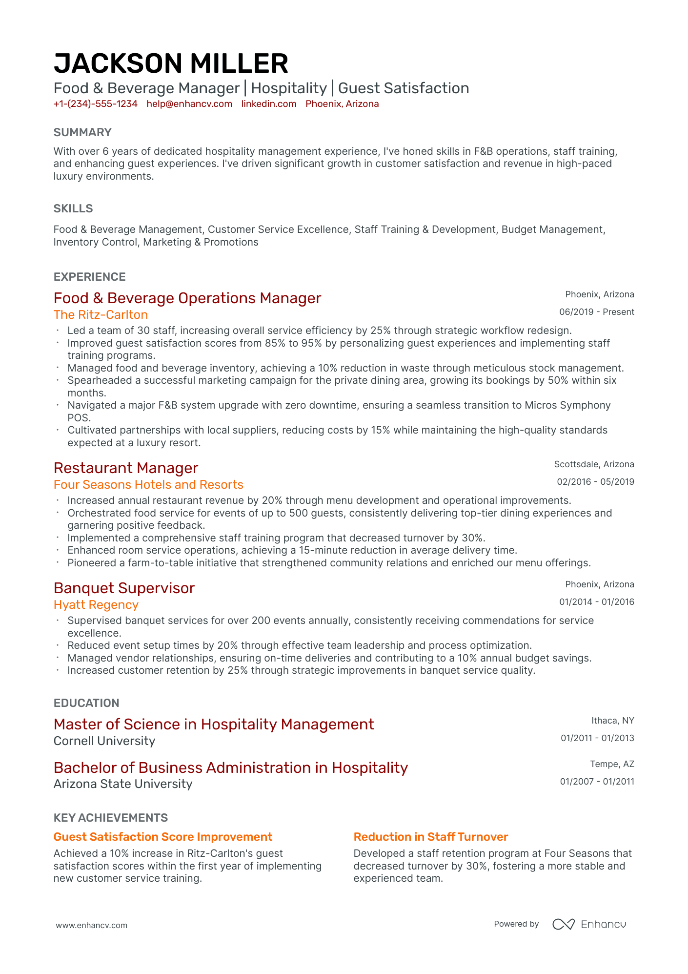 10 Food and Beverage Manager Resume Examples & Guide for 2026