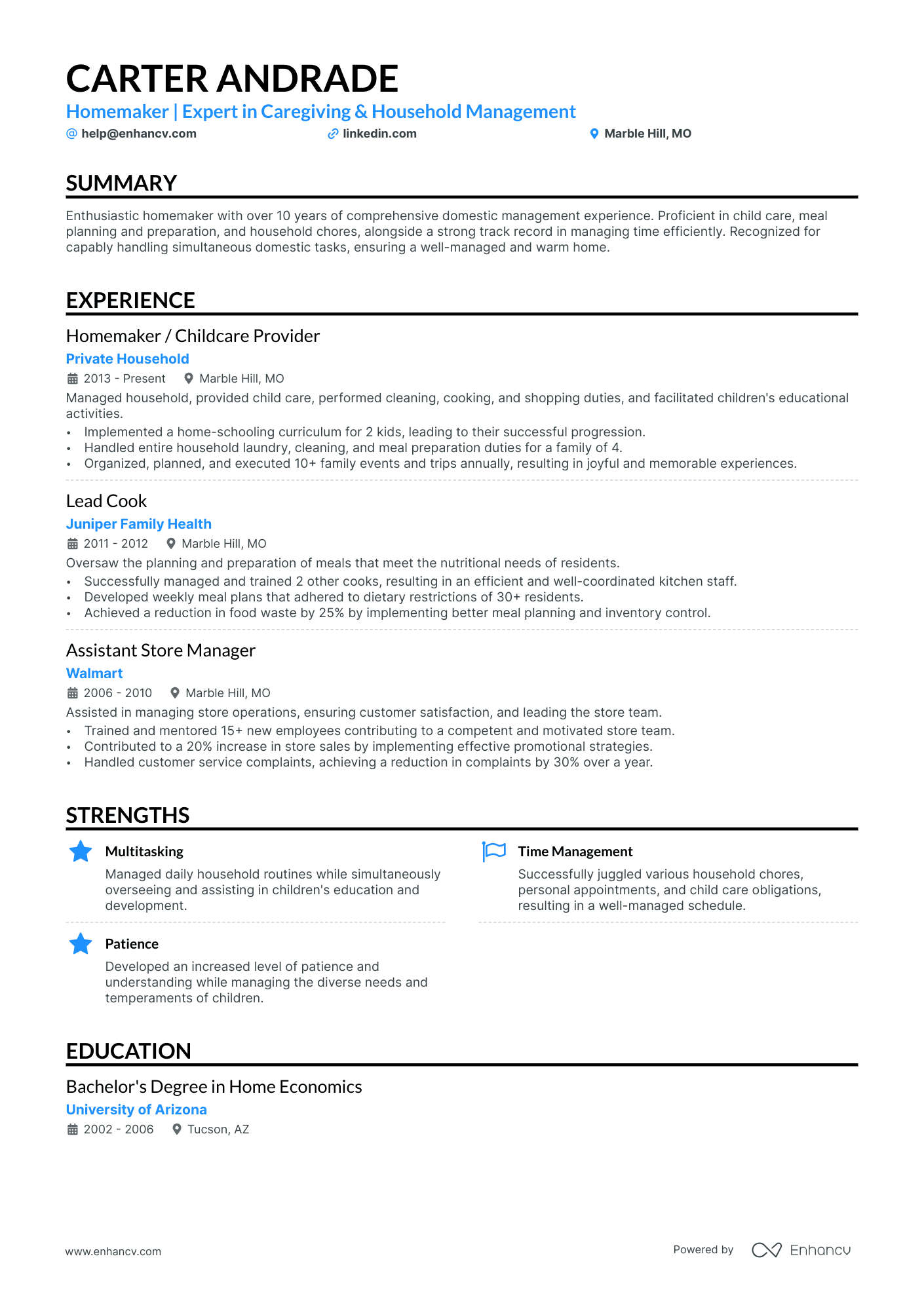 5 Homemaker Resume Examples & Guide for 2024