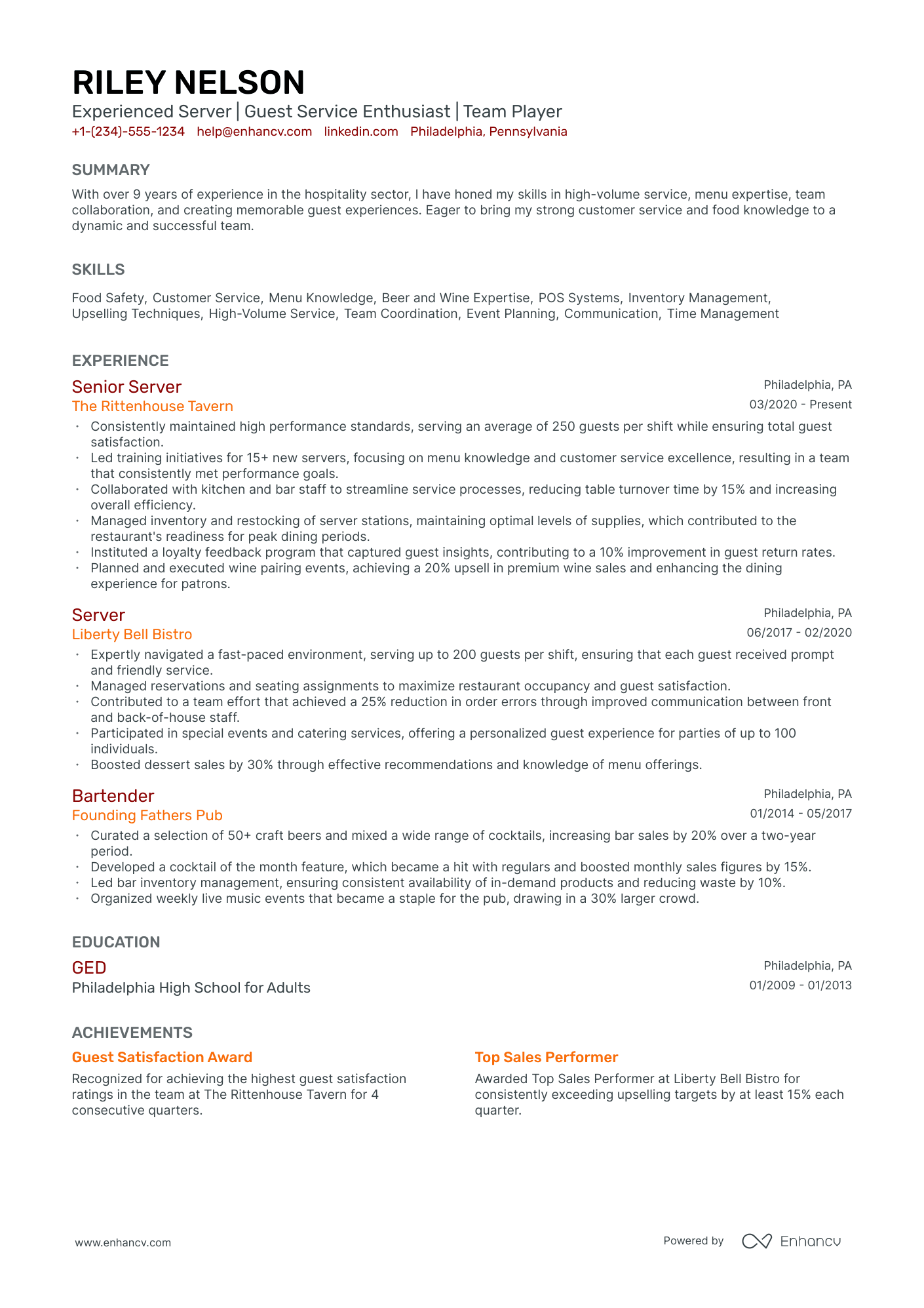5 Bartender Server Resume Examples & Guide for 2024