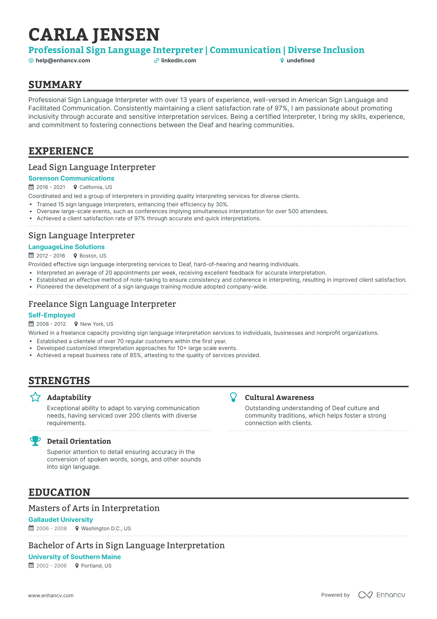 5 Sign Language Interpreter Resume Examples & Guide for 2024