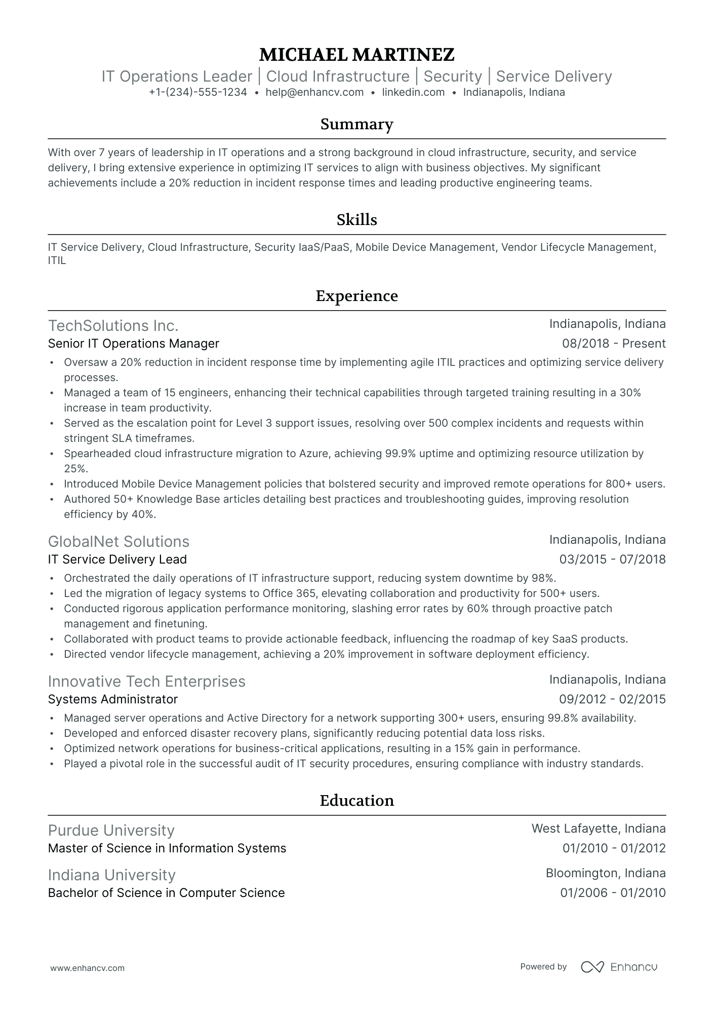 10 IT Operations Manager Resume Examples & Guide for 2025