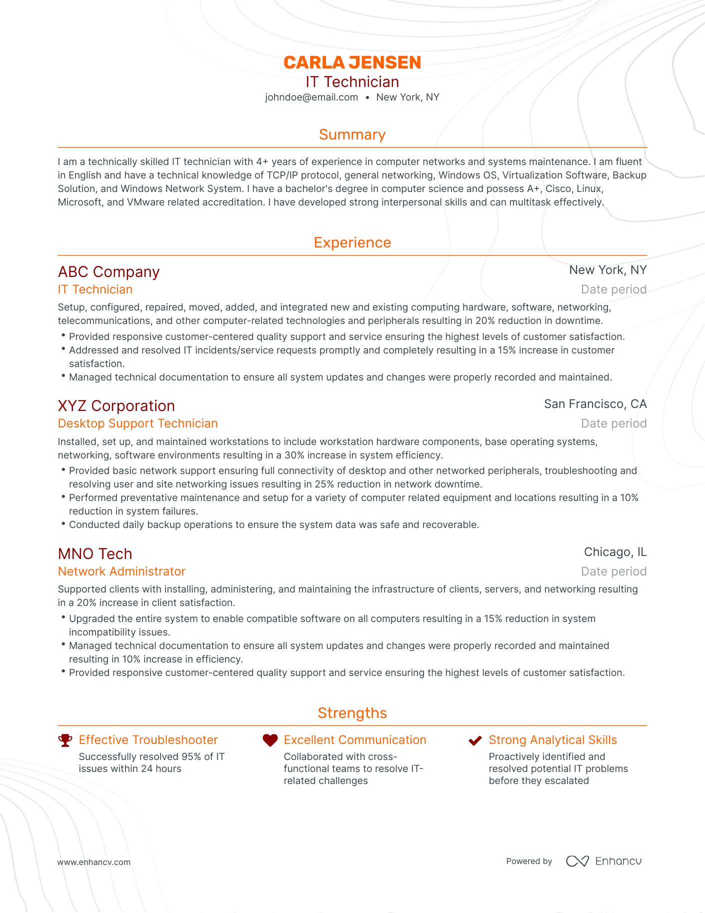 5 IT Technician Resume Examples & Guide for 2024