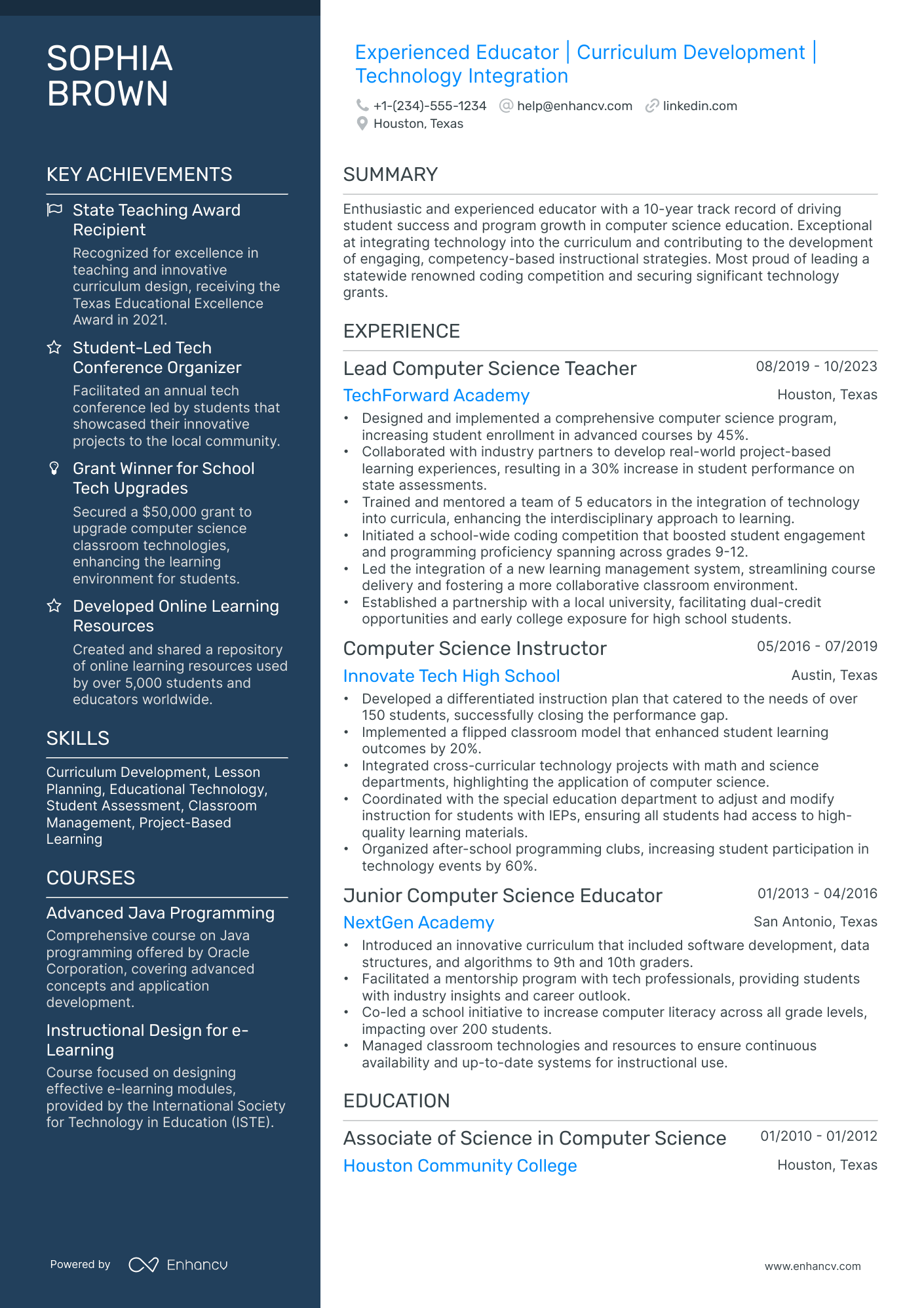 10 Computer Science Teacher Resume Examples & Guide for 2025