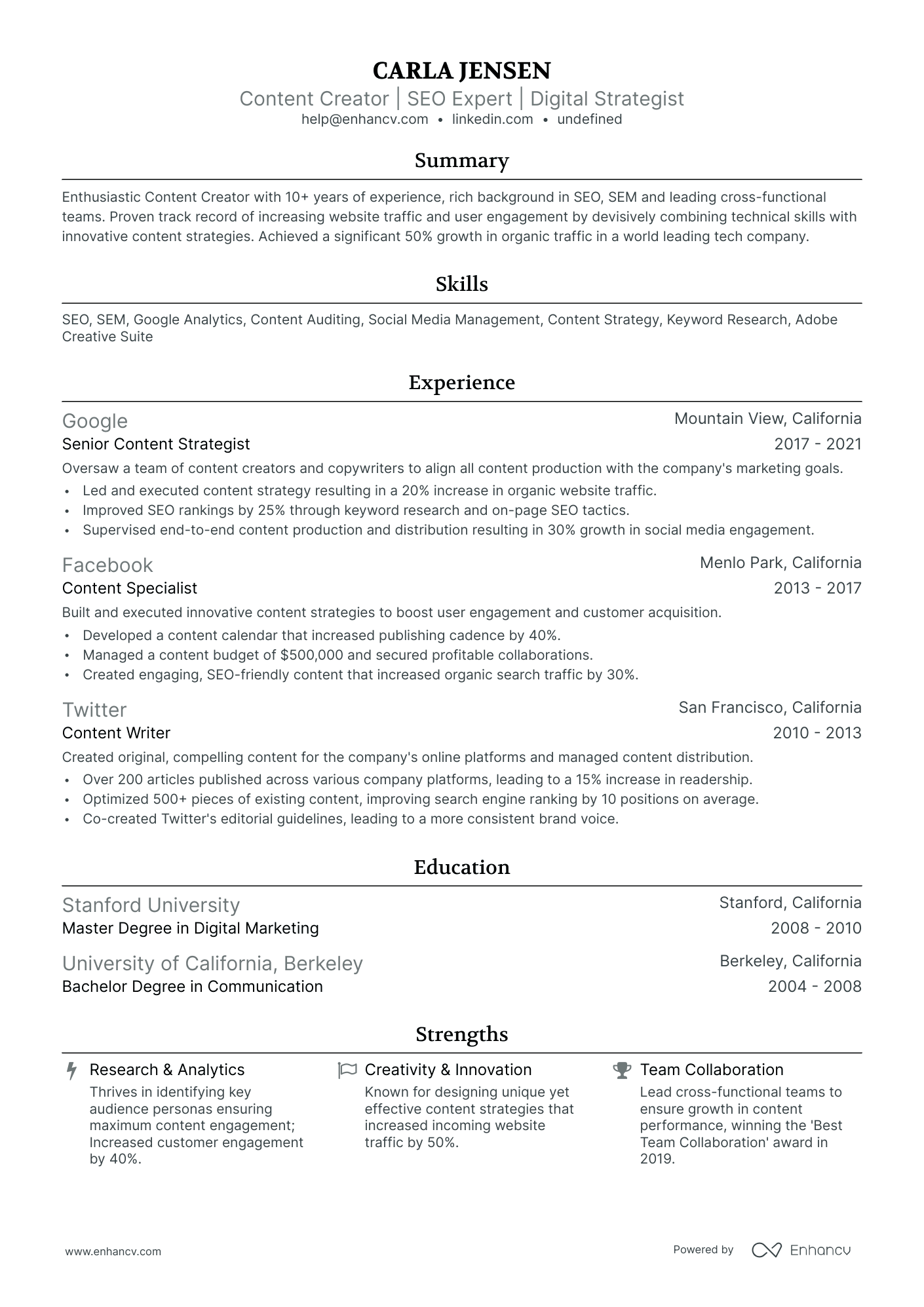 10 Content Creator Resume Examples - March 2025