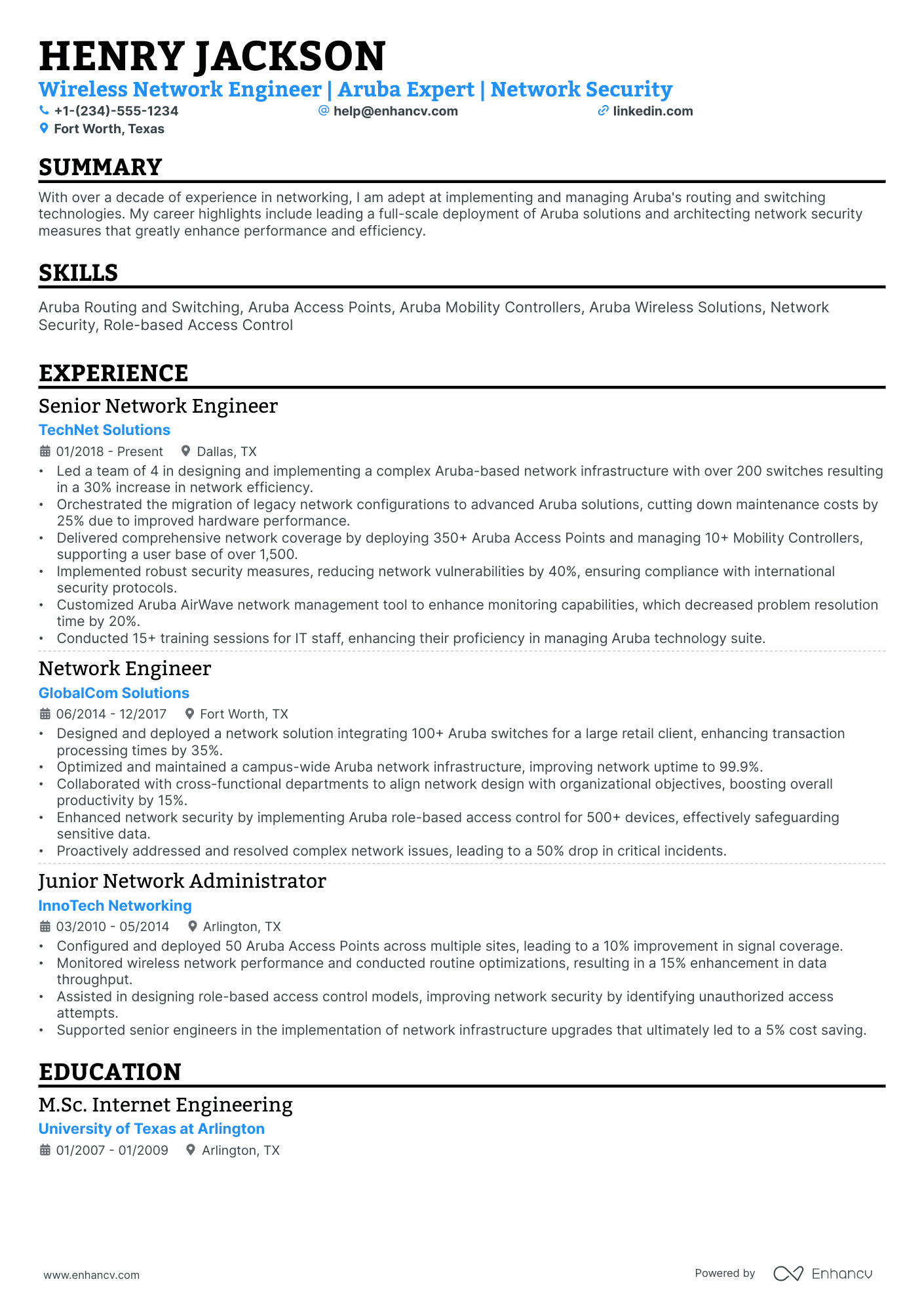 10 Wireless Network Engineer Resume Examples & Guide for 2025