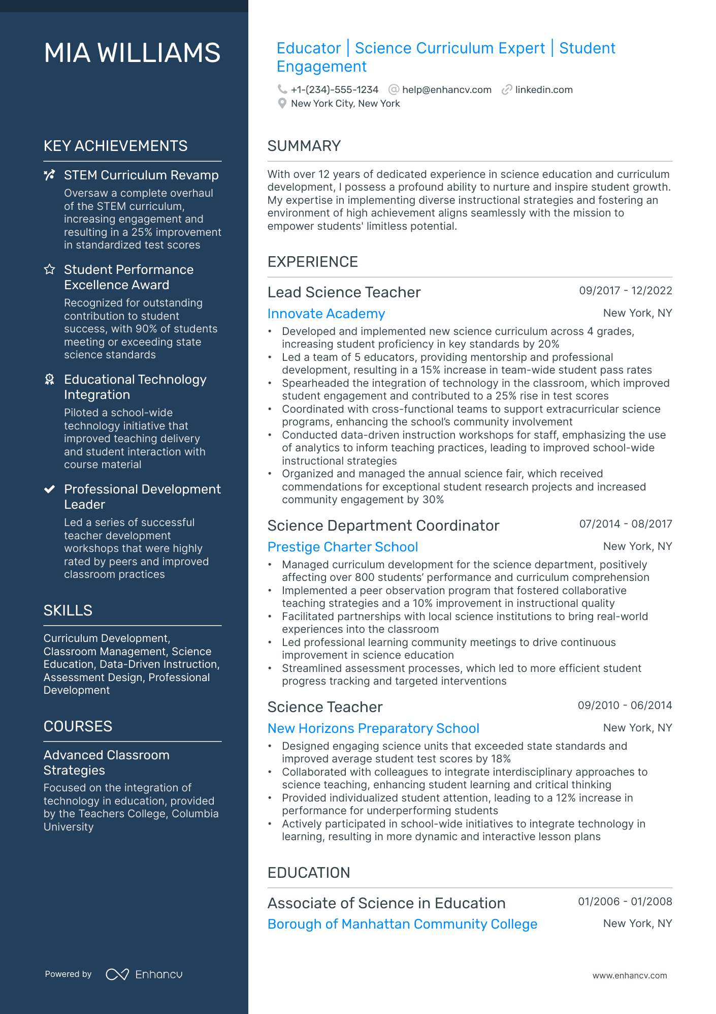 10 Science Teacher Resume Examples & Guide for 2026