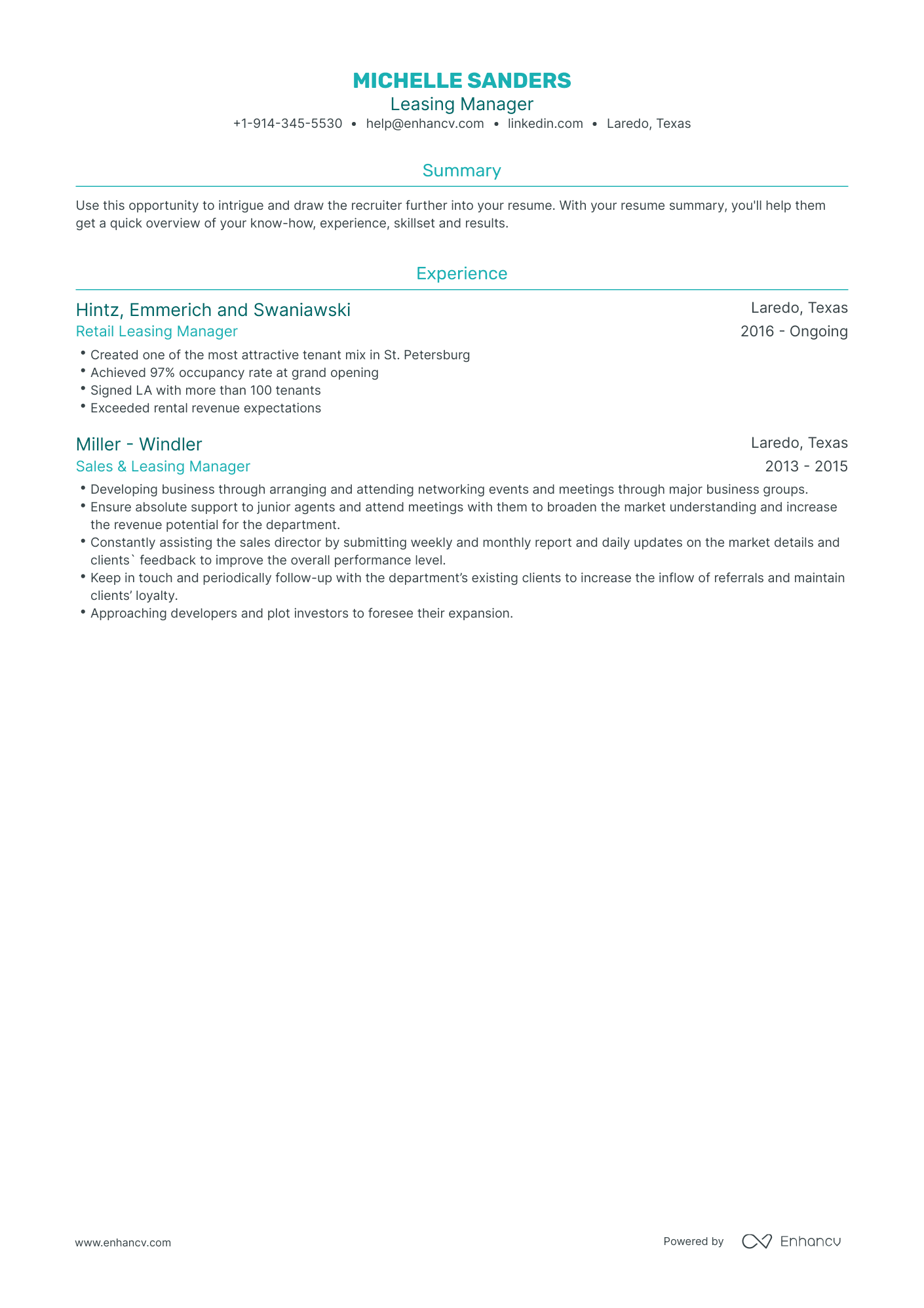 Leasing Manager Resume Examples & Guide for 2023 (Layout, Skills ...