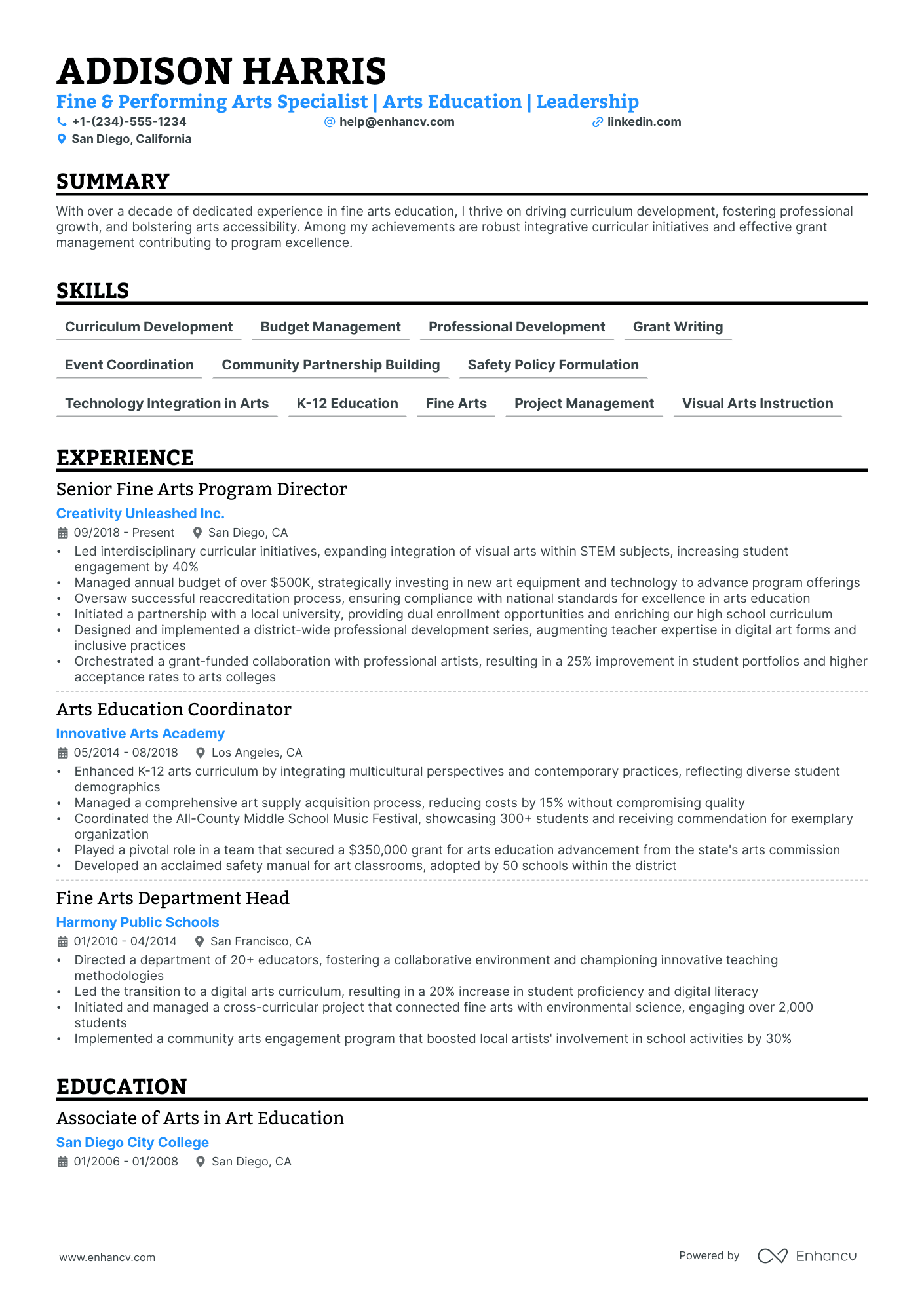 5 Performing Arts Resume Examples & Guide for 2024