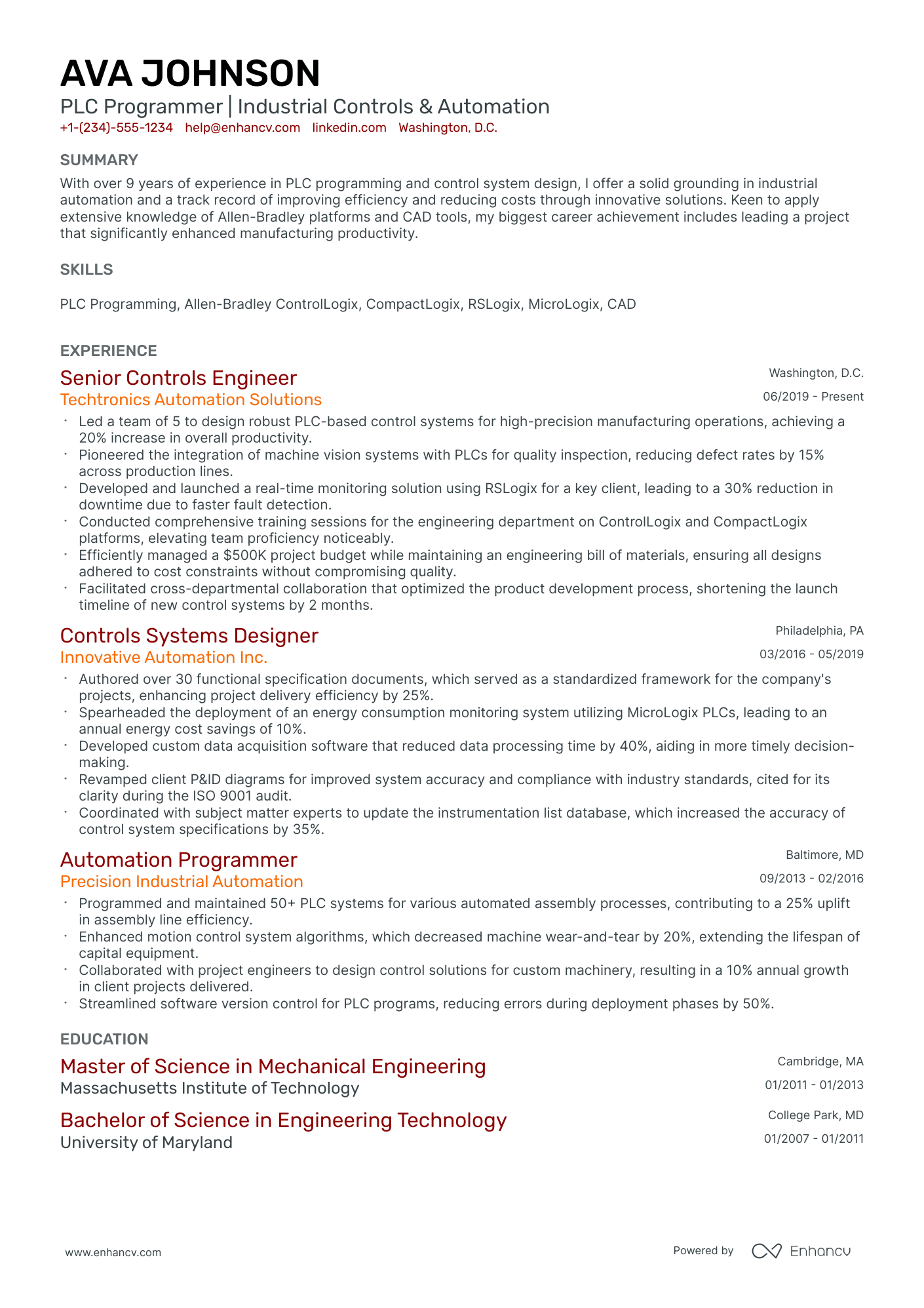 10 PLC Programmer Resume Examples & Guide for 2025