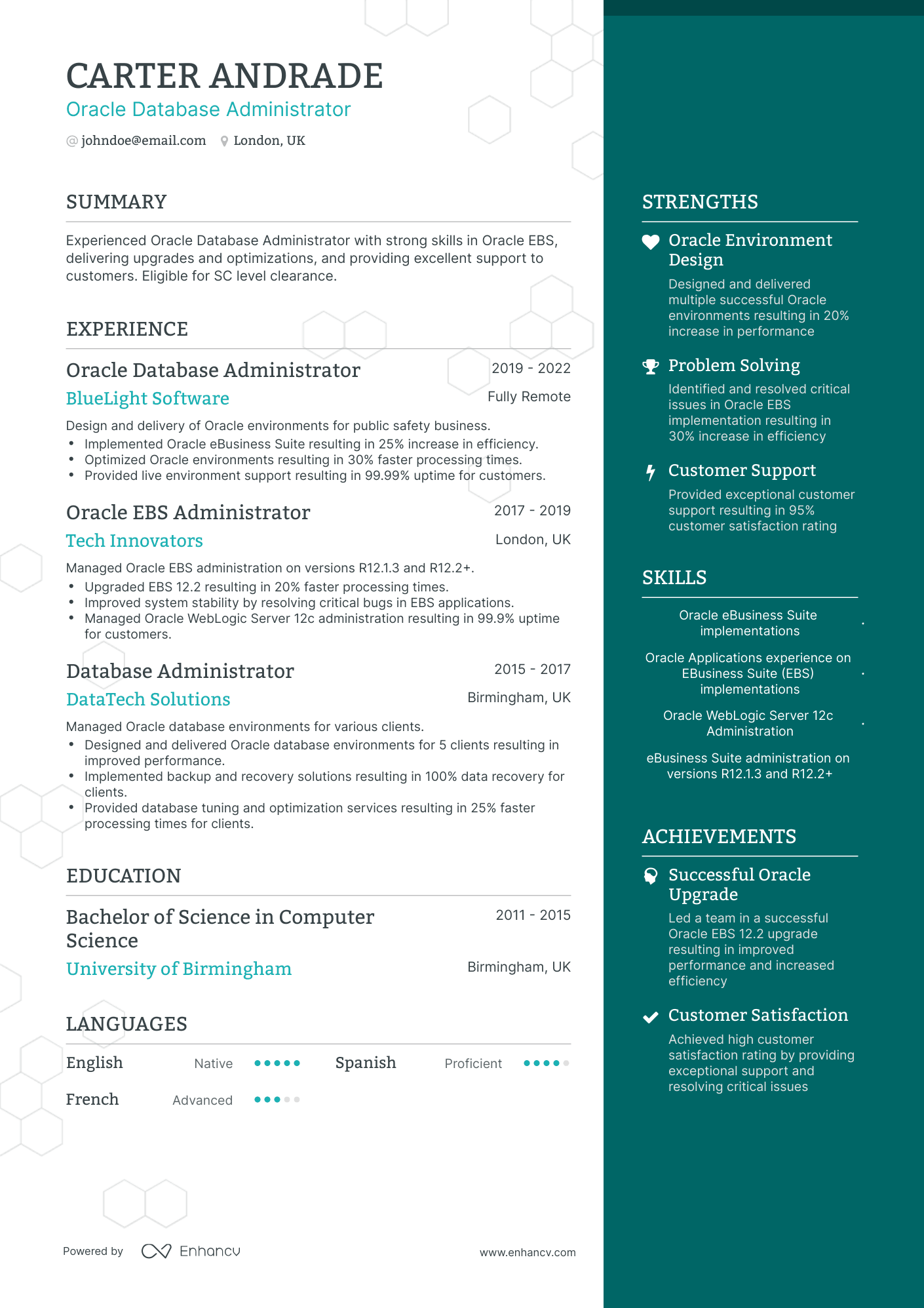 5 Oracle Database Administrator Resume Examples & Guide for 2023