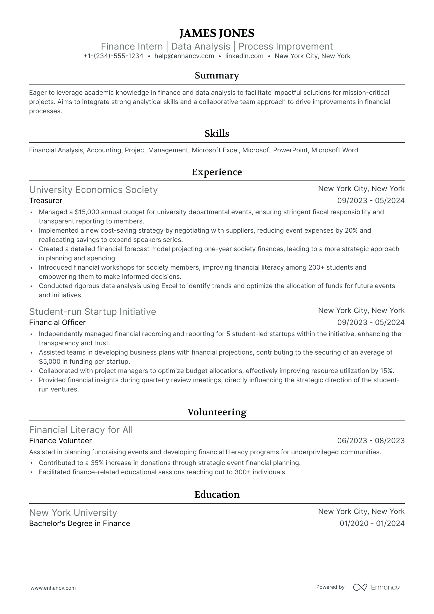 10 Finance Intern Resume Examples With 10/10 Score In 2026