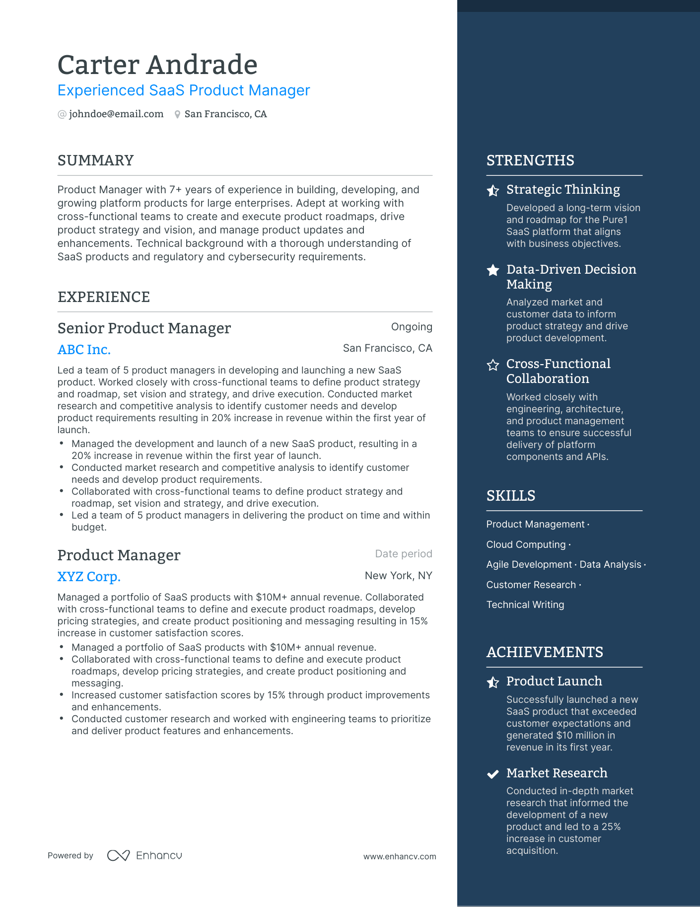 5 SaaS Product Manager Resume Examples & Guide for 2024