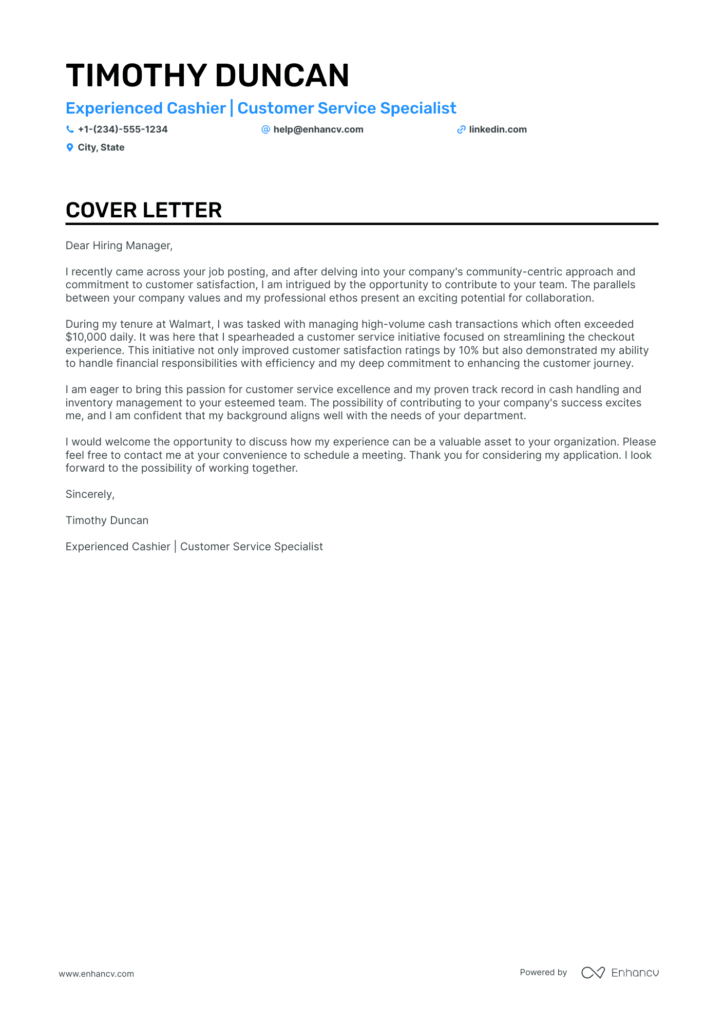 10 Professional Cashier Cover Letter Examples and Template for 2026 ...