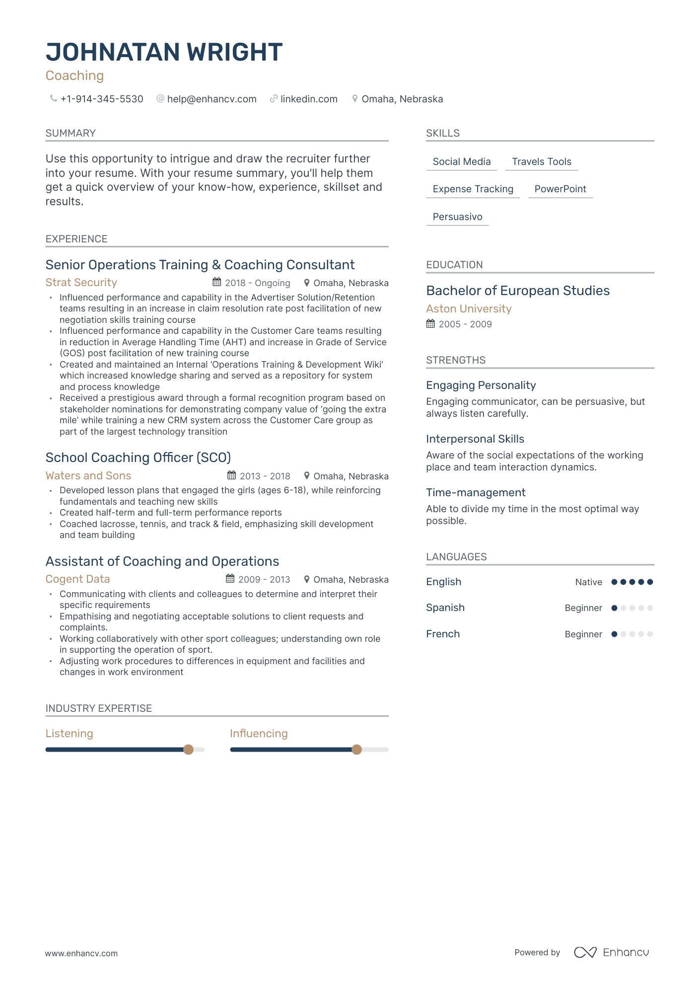 Coaching Resume Examples [Inside How-To Tips] | Enhancv (Layout, Skills ...
