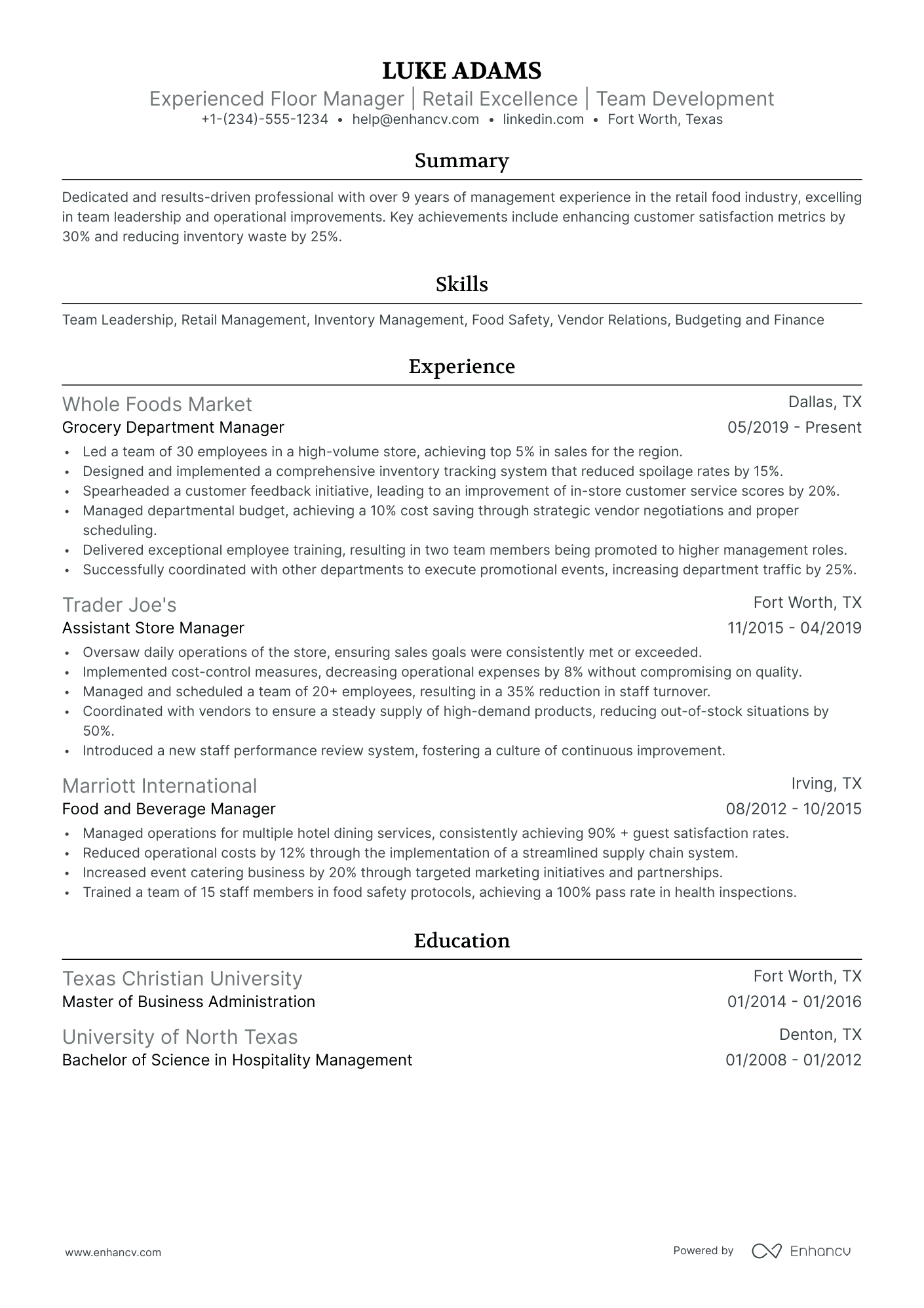10 Floor Manager Resume Examples, Templates & Guide for 2025