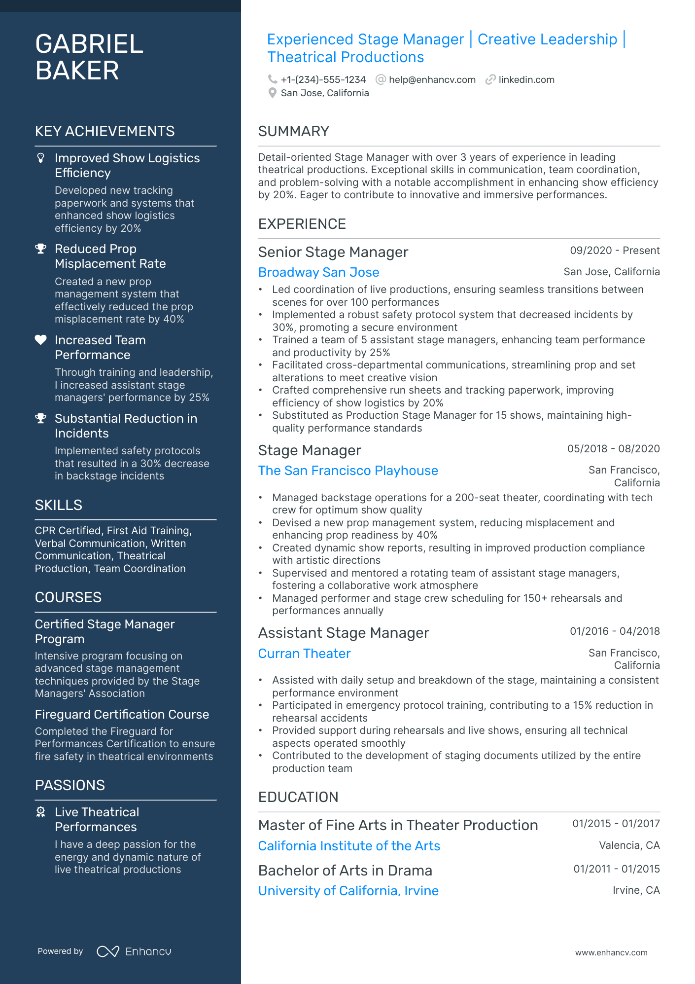 10 Stage Manager Resume Examples & Guide for 2026