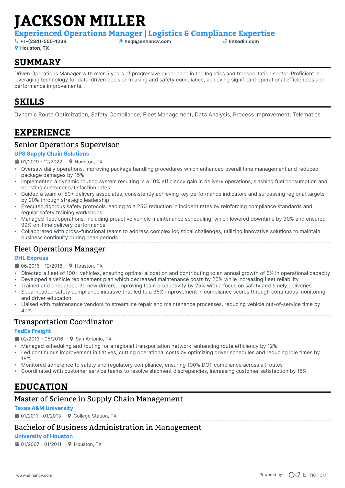 10 FedEx Operations Manager Resume Examples & Guide for 2026