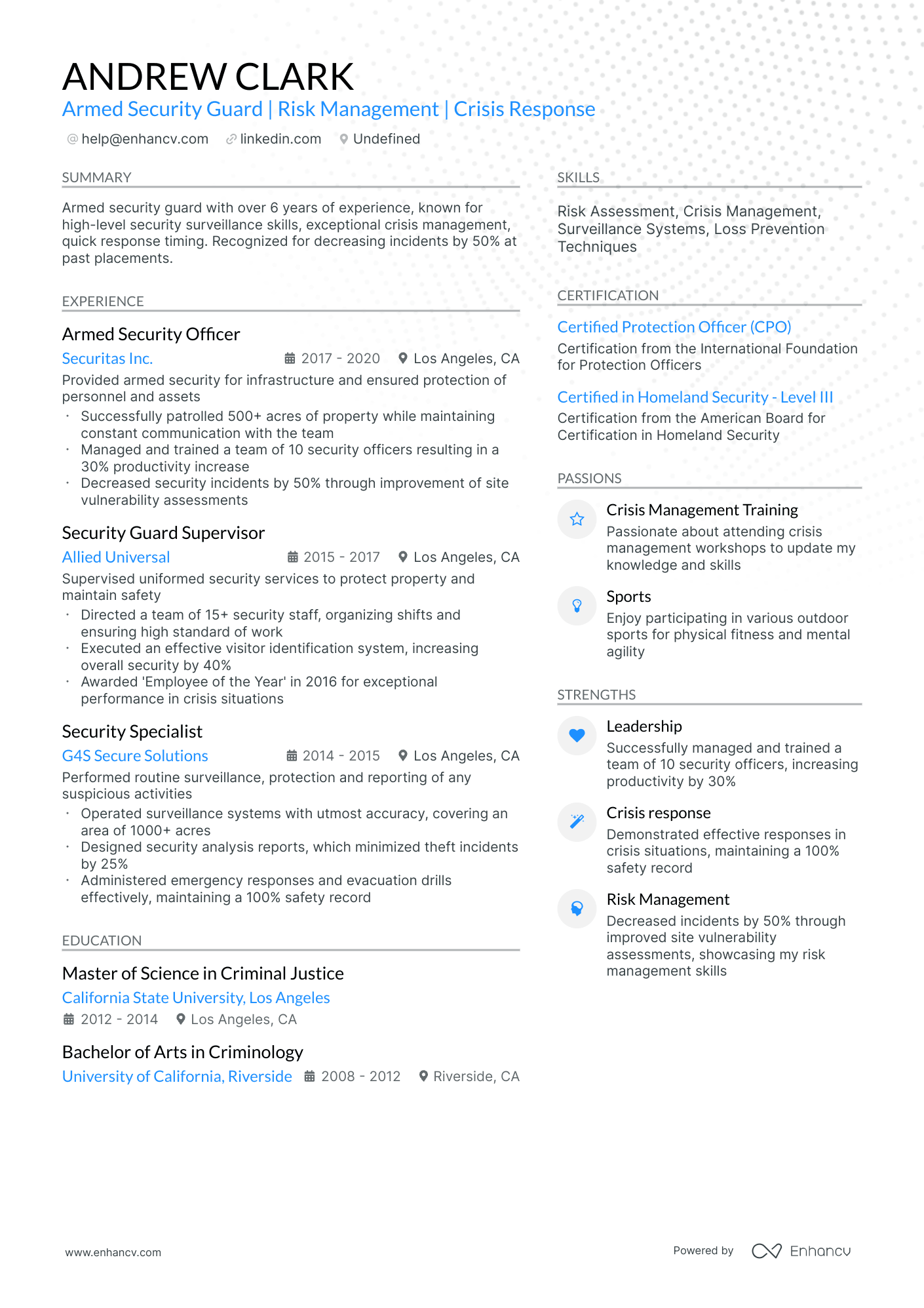 10 Armed Security Guard Resume Examples & Guide for 2025