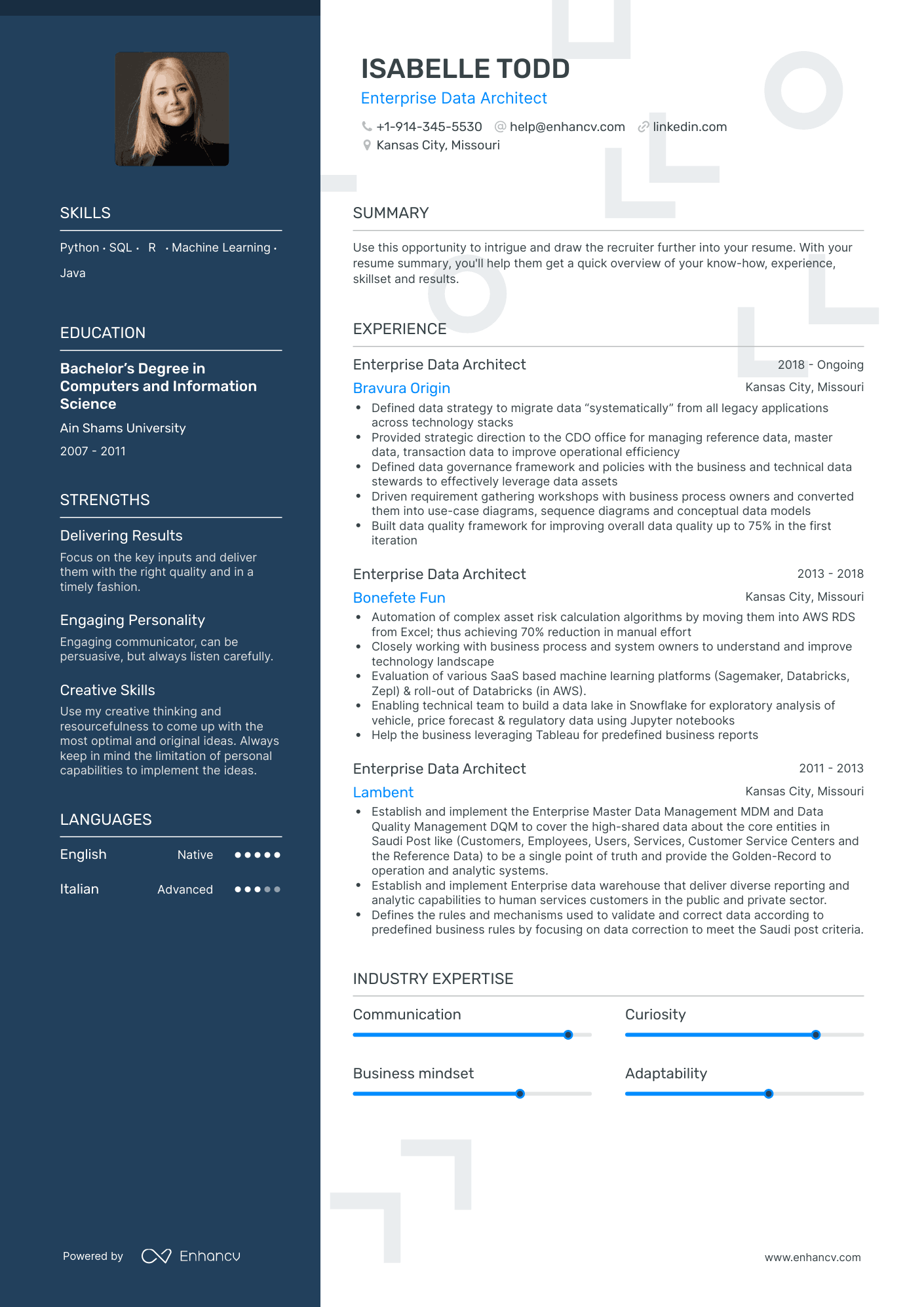 Enterprise Data Architect Resume Examples & Guide for 2023 (Layout ...