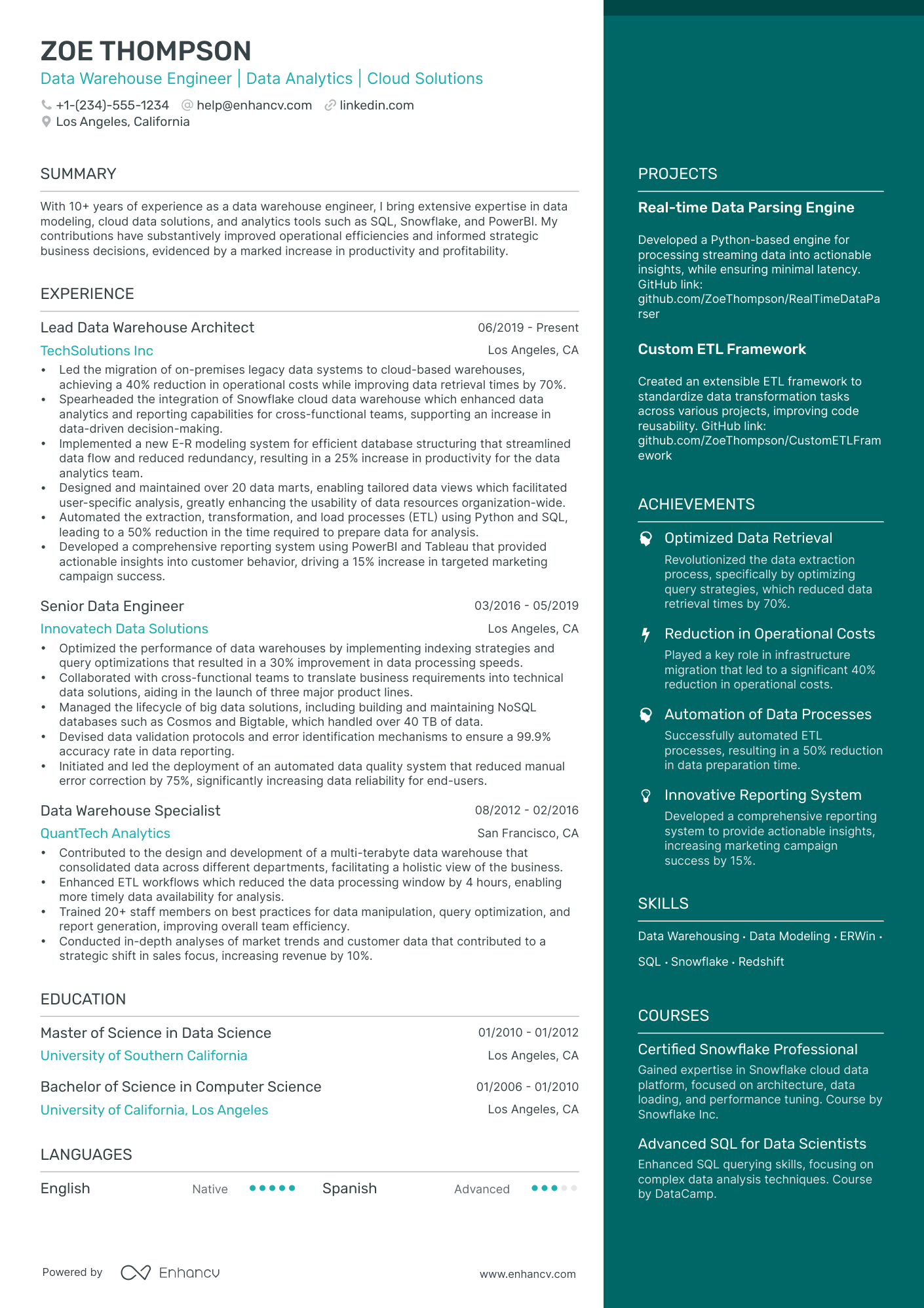 5 Data Warehouse Engineer Resume Examples & Guide for 2024