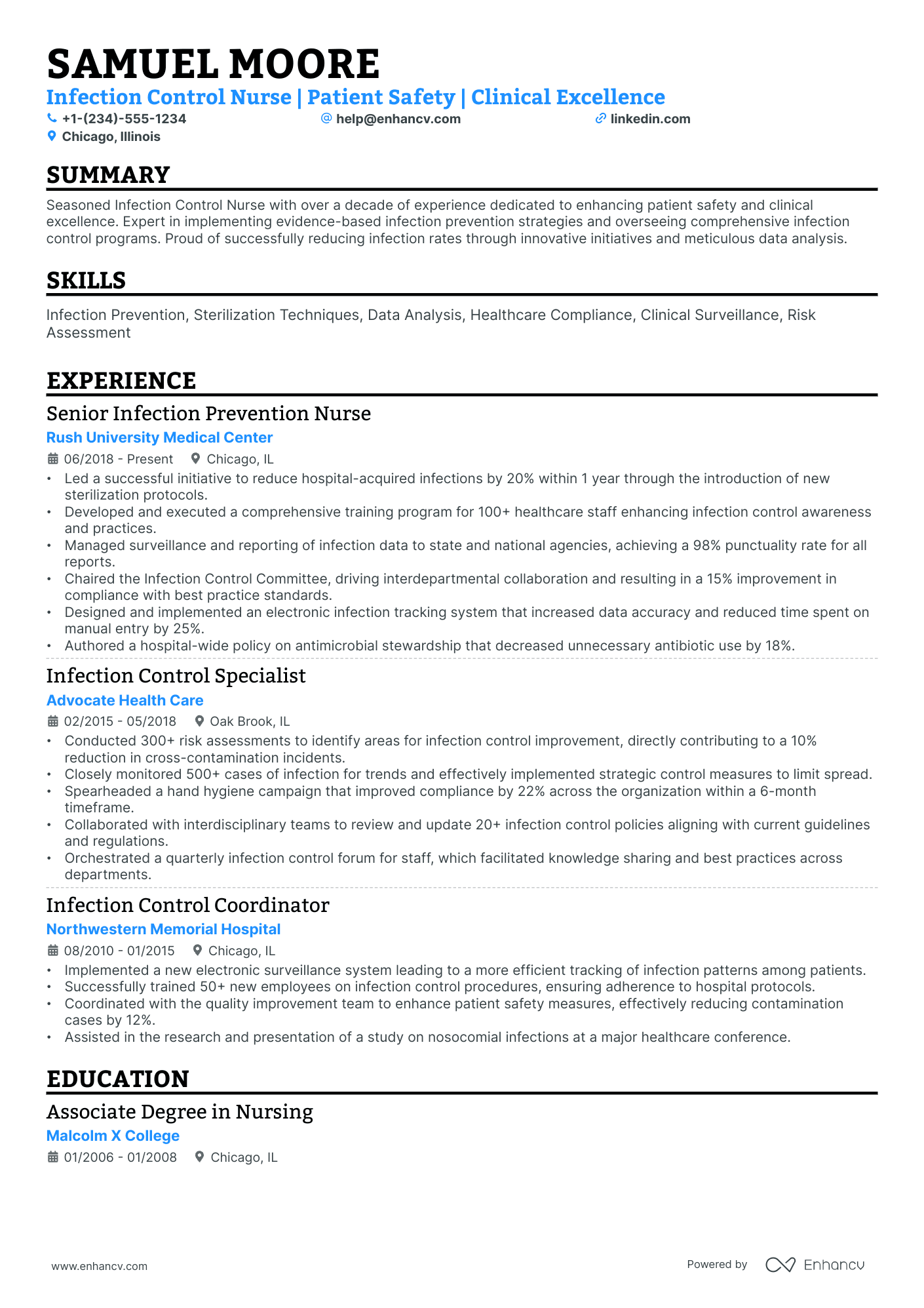 10 Infection Control Nurse Resume Examples & Guide for 2026