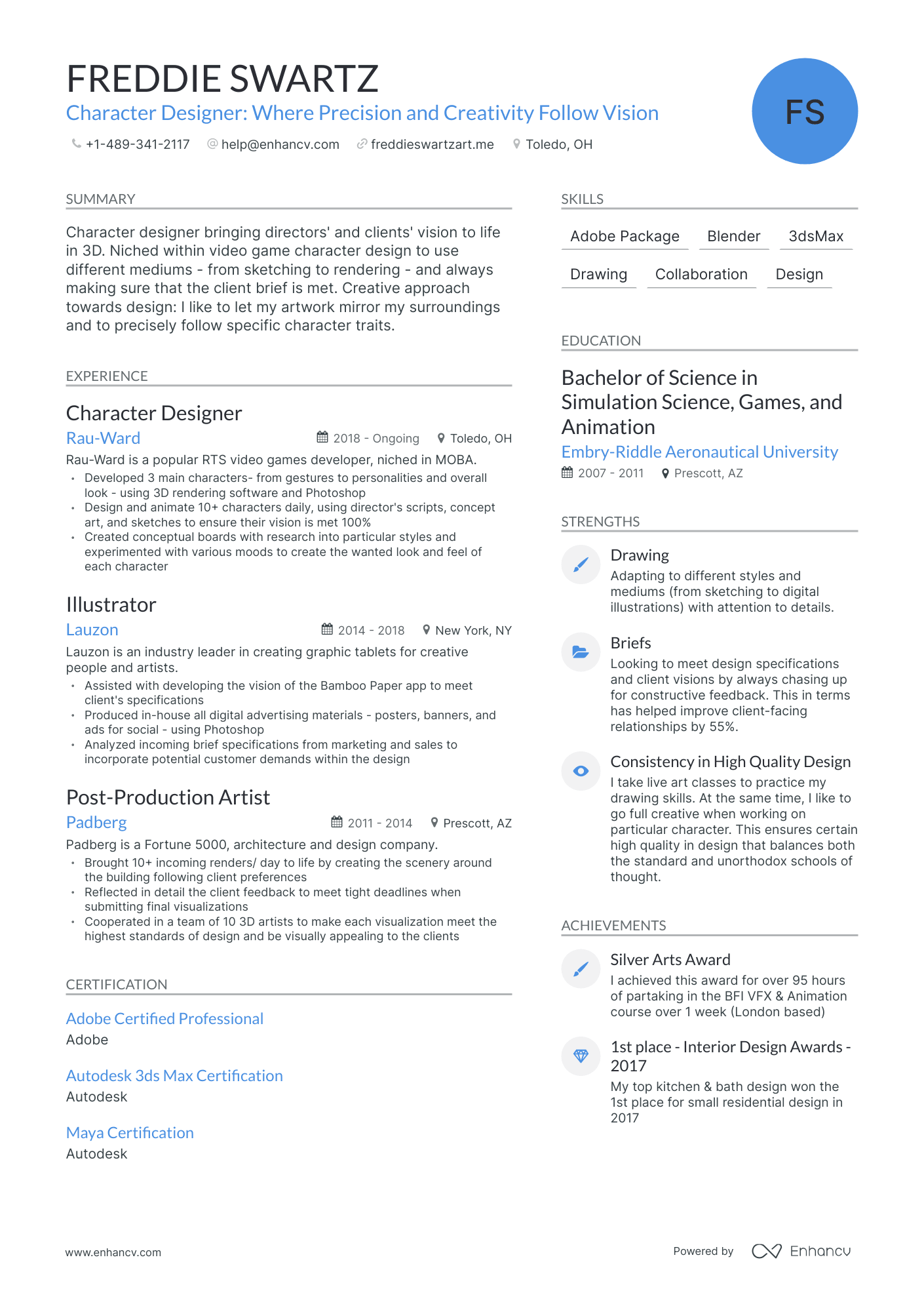 5 Character Designer Resume Examples & Guide for 2024
