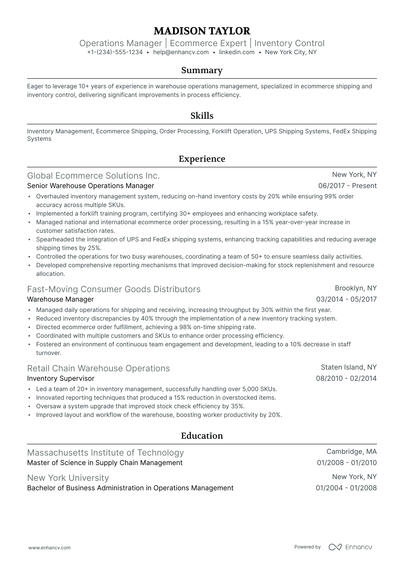 10 Warehouse Operations Manager Resume Examples & Guide for 2026