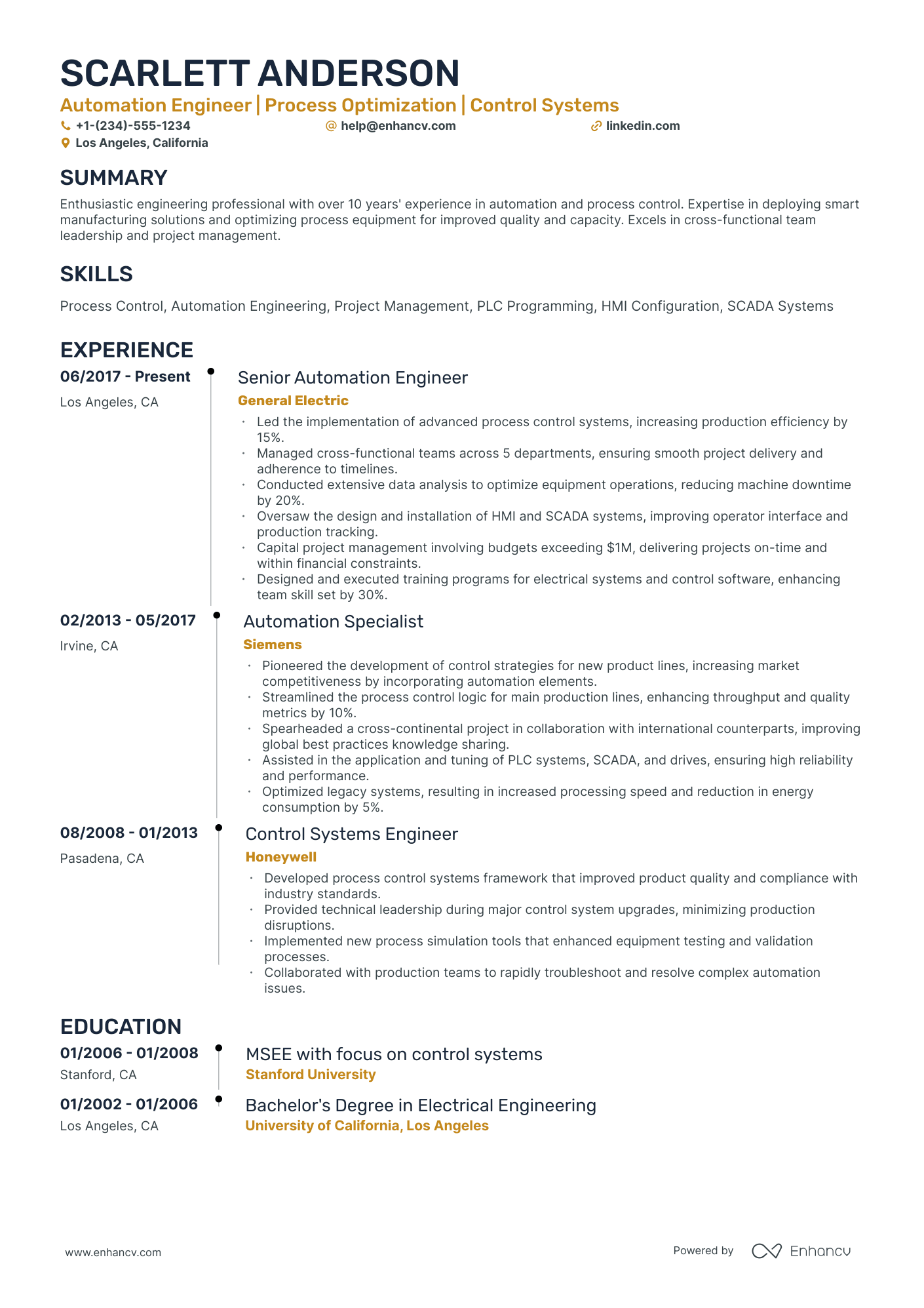 10 Control Systems Engineer Resume Examples & Guide for 2026