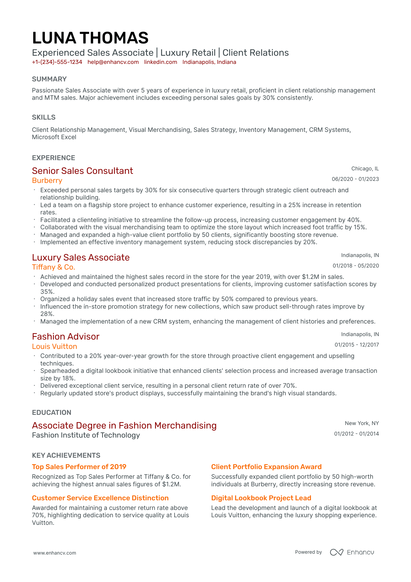 10 Fashion Retail Resume Examples & Guide for 2025