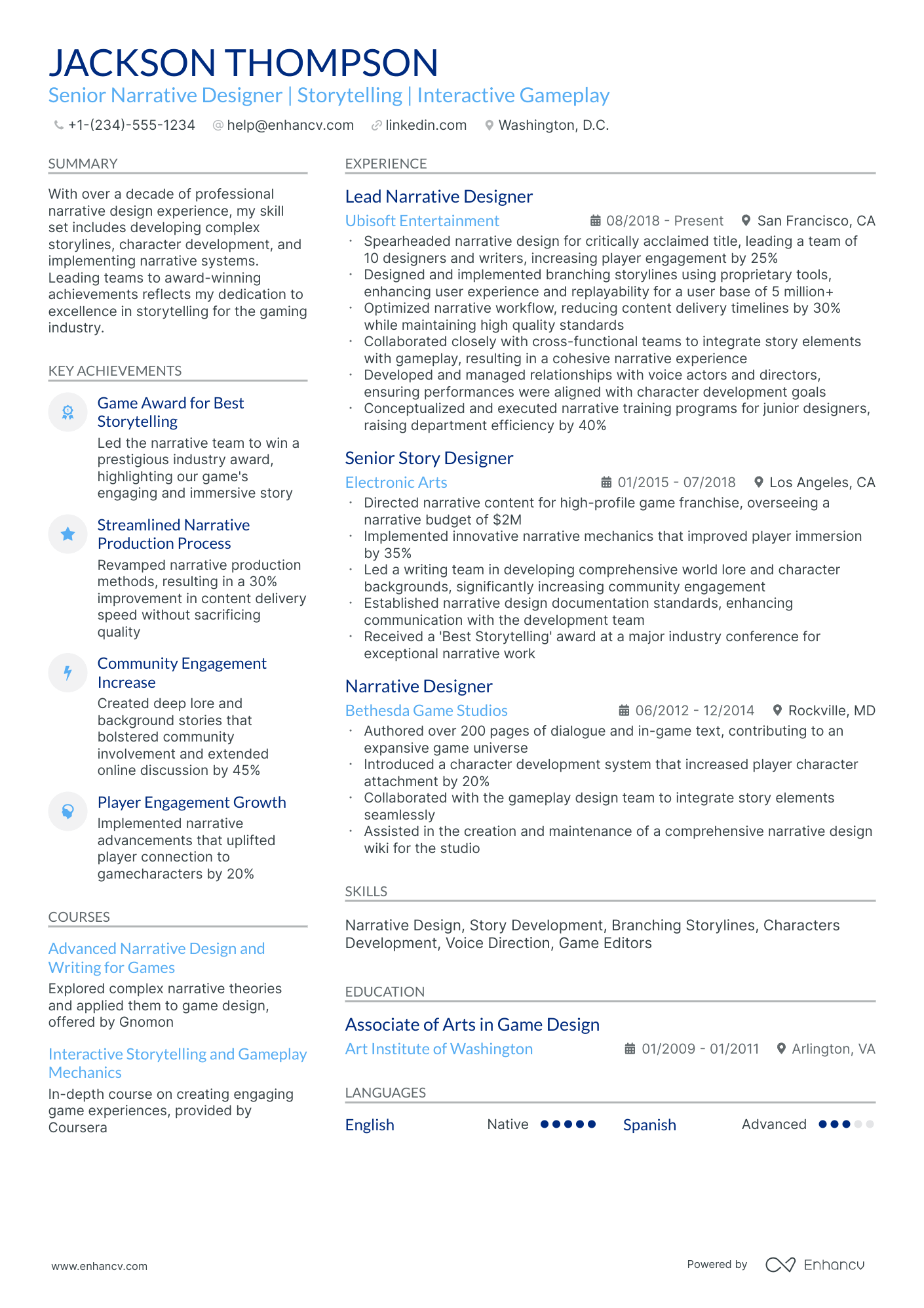 10 Narrative Designer Resume Examples, Templates & Guide for 2026