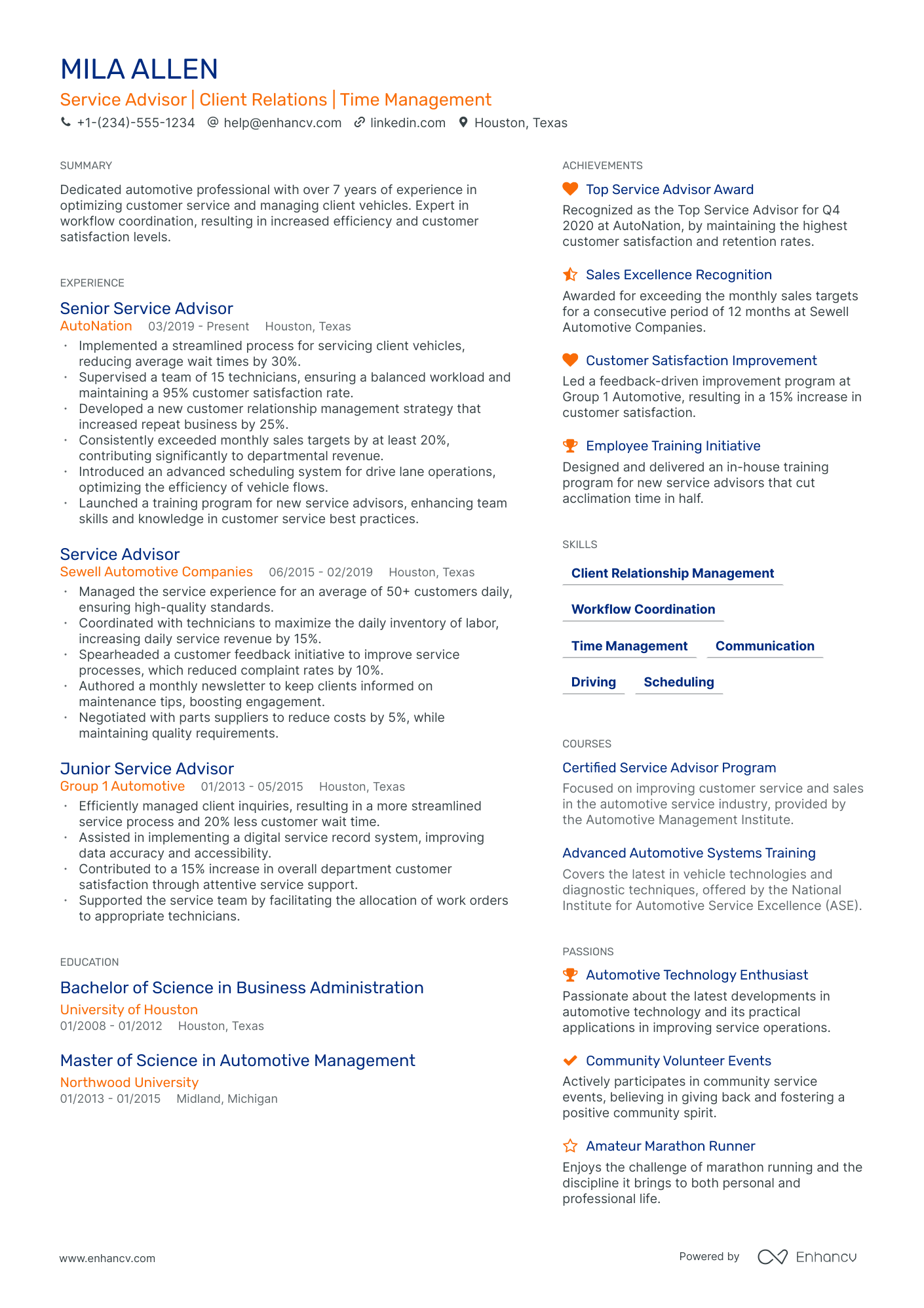 5 Service Advisor Resume Examples & Guide for 2024
