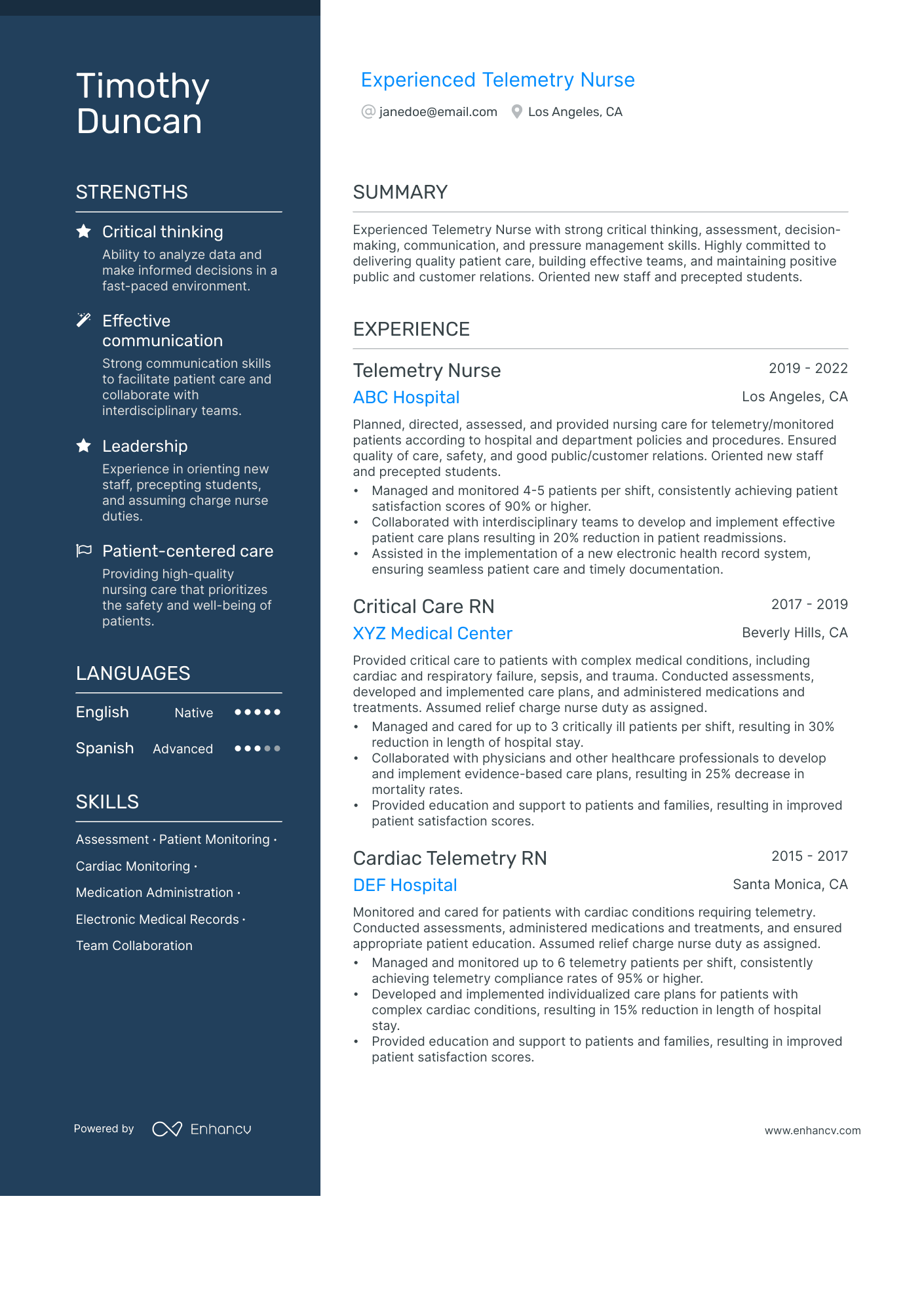 5 Telemetry Nurse Resume Examples & Guide for 2024