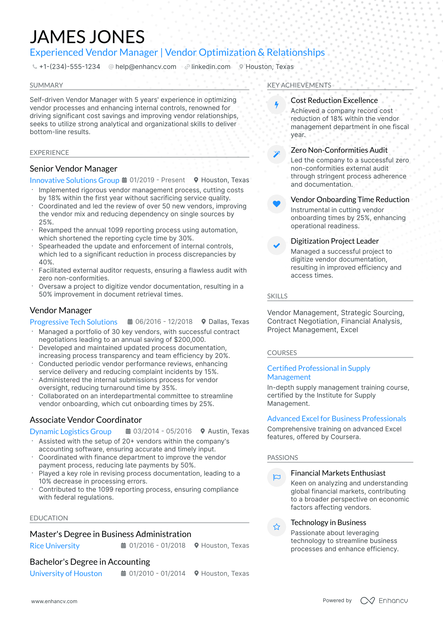 10 Vendor Manager Resume Examples & Guide for 2025