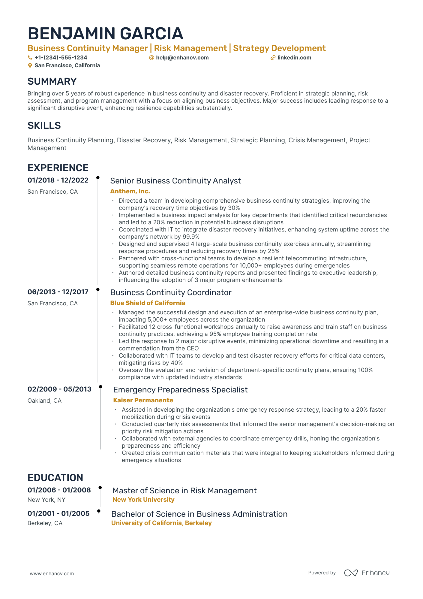 10 Business Continuity Manager Resume Examples & Guide for 2026