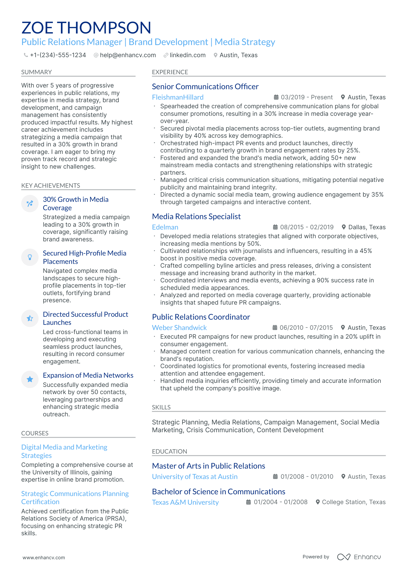 10 Public Relations Manager Resume Examples, Templates & Guide for 2026