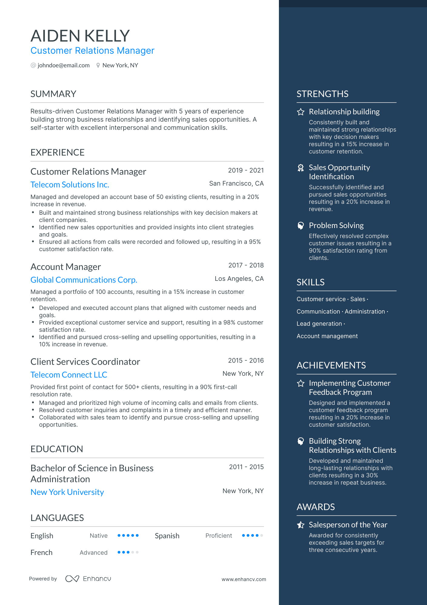 5 Customer Relations Manager Resume Examples & Guide for 2024