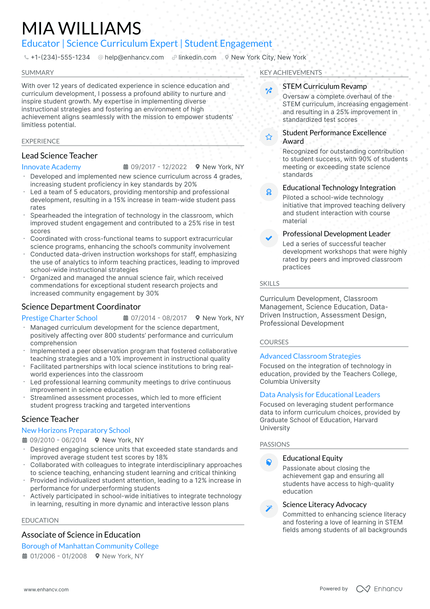 10 Science Teacher Resume Examples & Guide for 2026